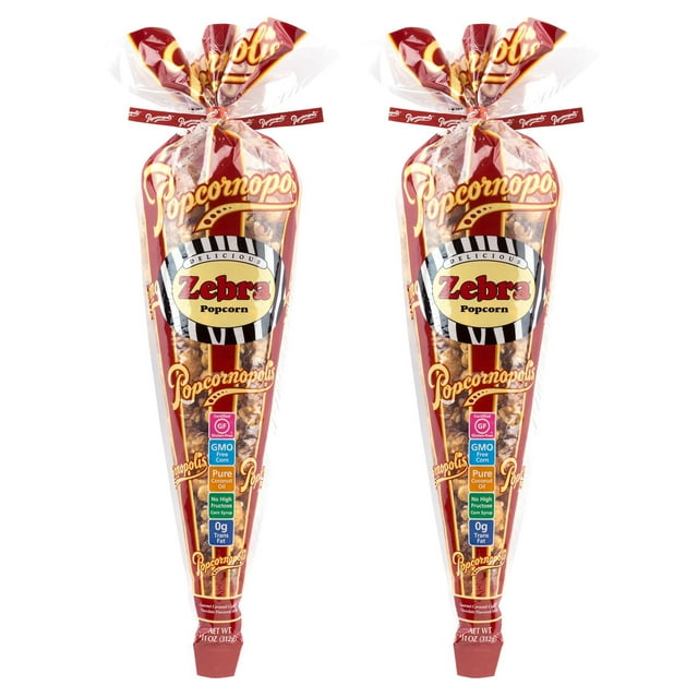 (2 pack) Popcornopolis Zebra Popcorn Chocolate, 11 oz. Gift Cone ...