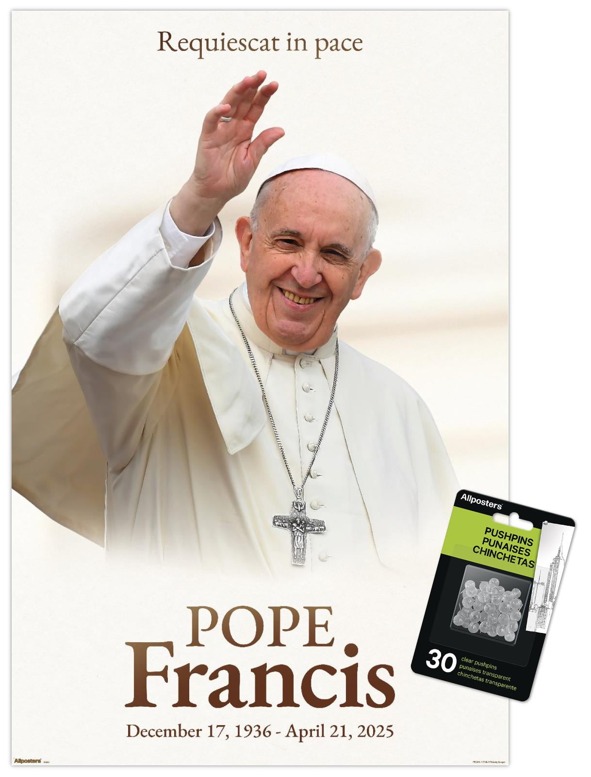 Pope Francis - Memorial Wall Poster with Push Pins, 14.725" x 22.375 ...