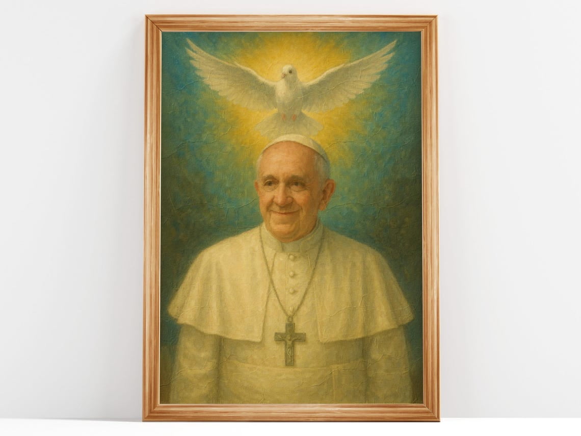 Pope Francis Portrait, Catholic Wall Art, Religious Home Decor, Vatican ...