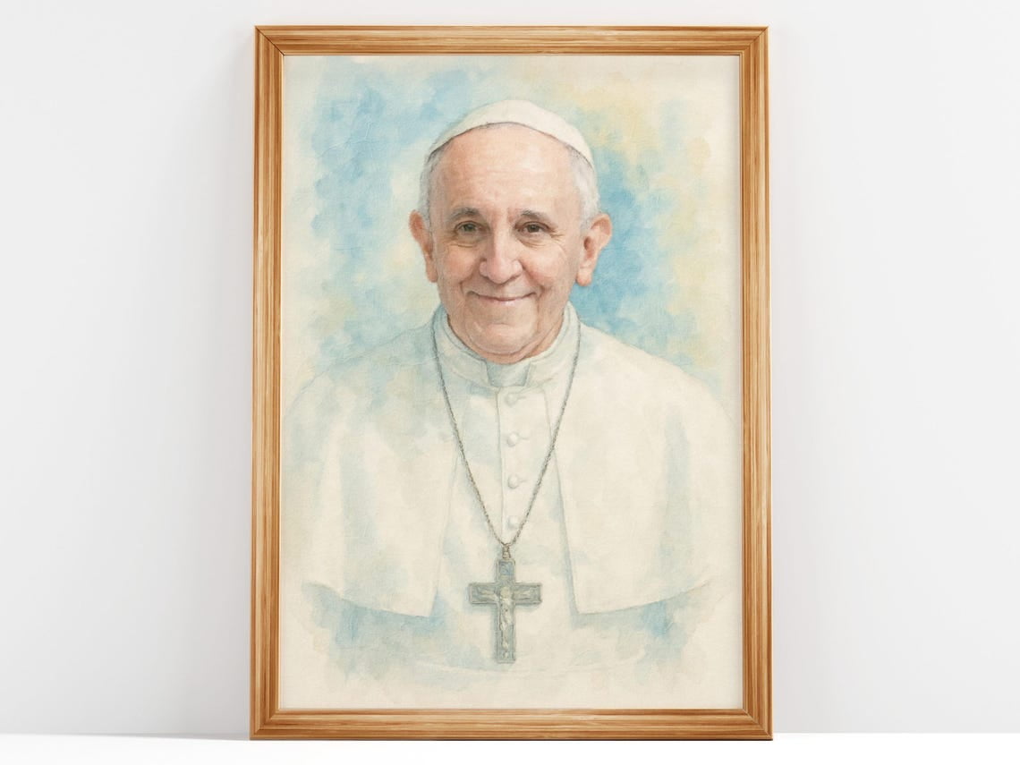 Pope Francis Portrait, Catholic Wall Art, Religious Home Decor, Vatican ...
