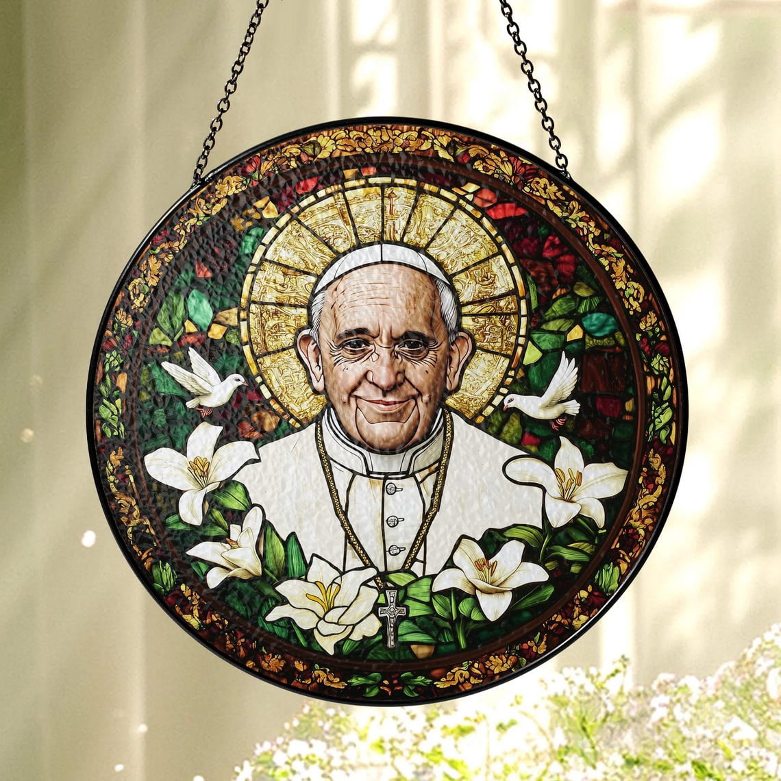 Pope Francis Portrait Glass Suncatcher, Catholic Religious Window Art ...