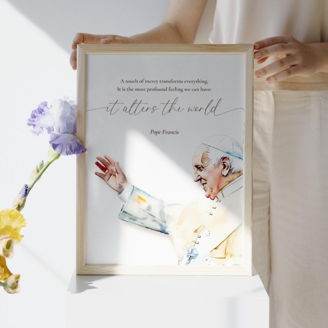 Pope Francis Quote on Mercy Poster & Canvas, Catholic Watercolour Wall ...