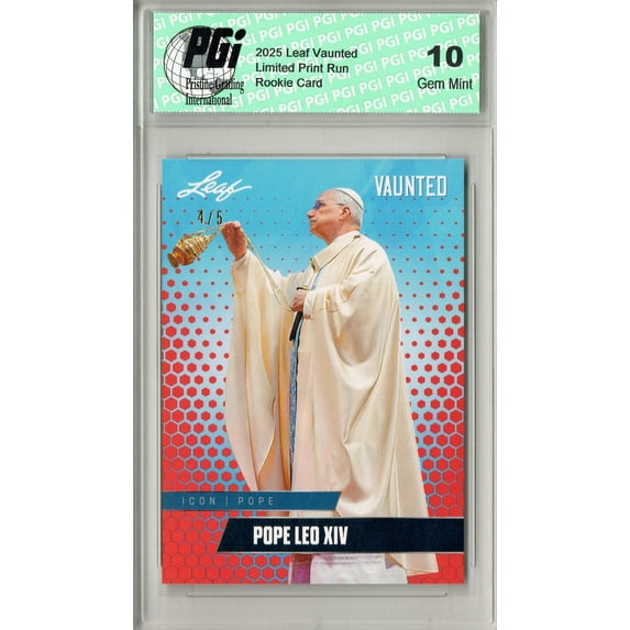 Pope Leo XIV 2025 Leaf Vaunted #V-05 Red 5 Made Rookie Card PGI 10 ...