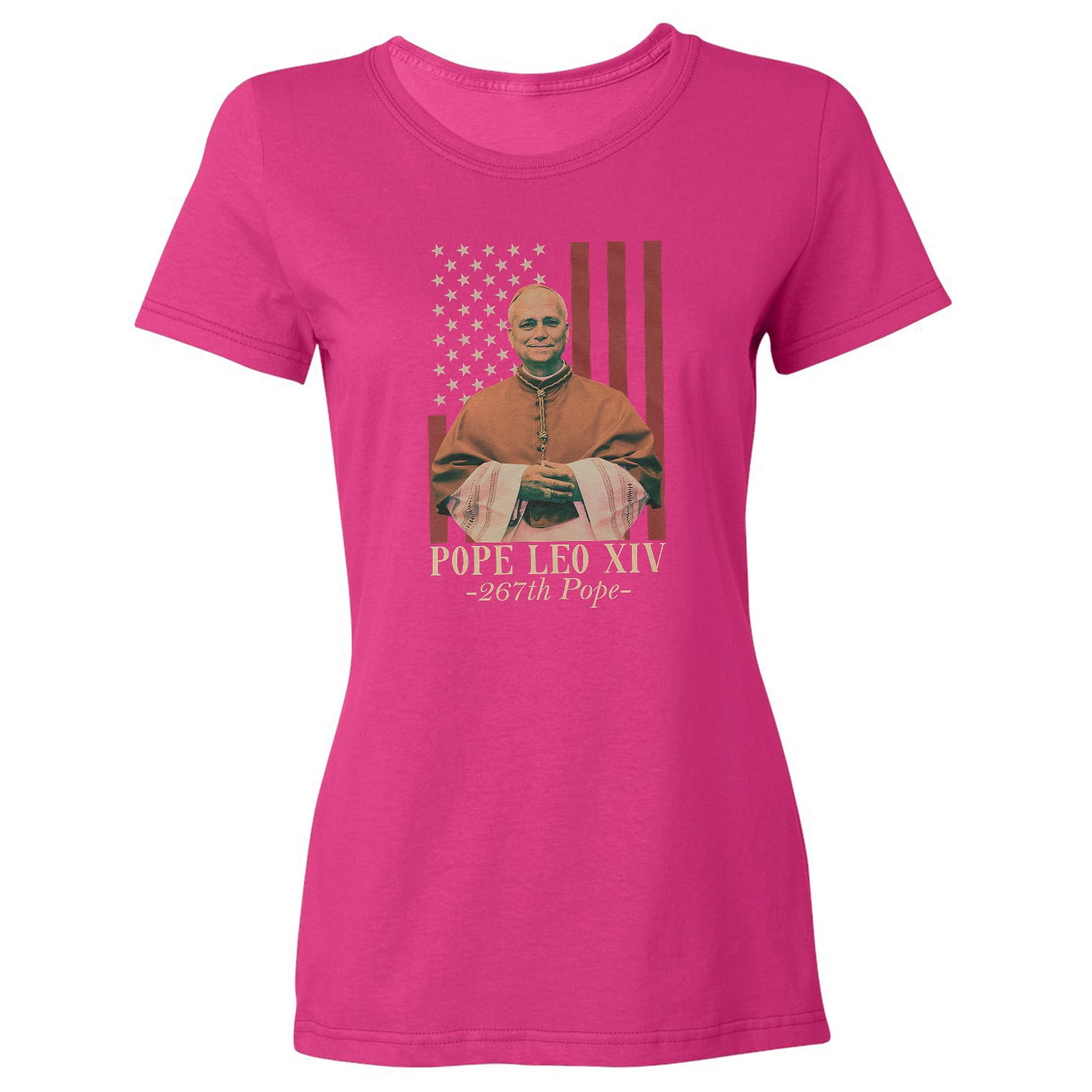 Pope Leo XIV American Flag - 267th Pope Tribute Ladies' Crewneck T ...
