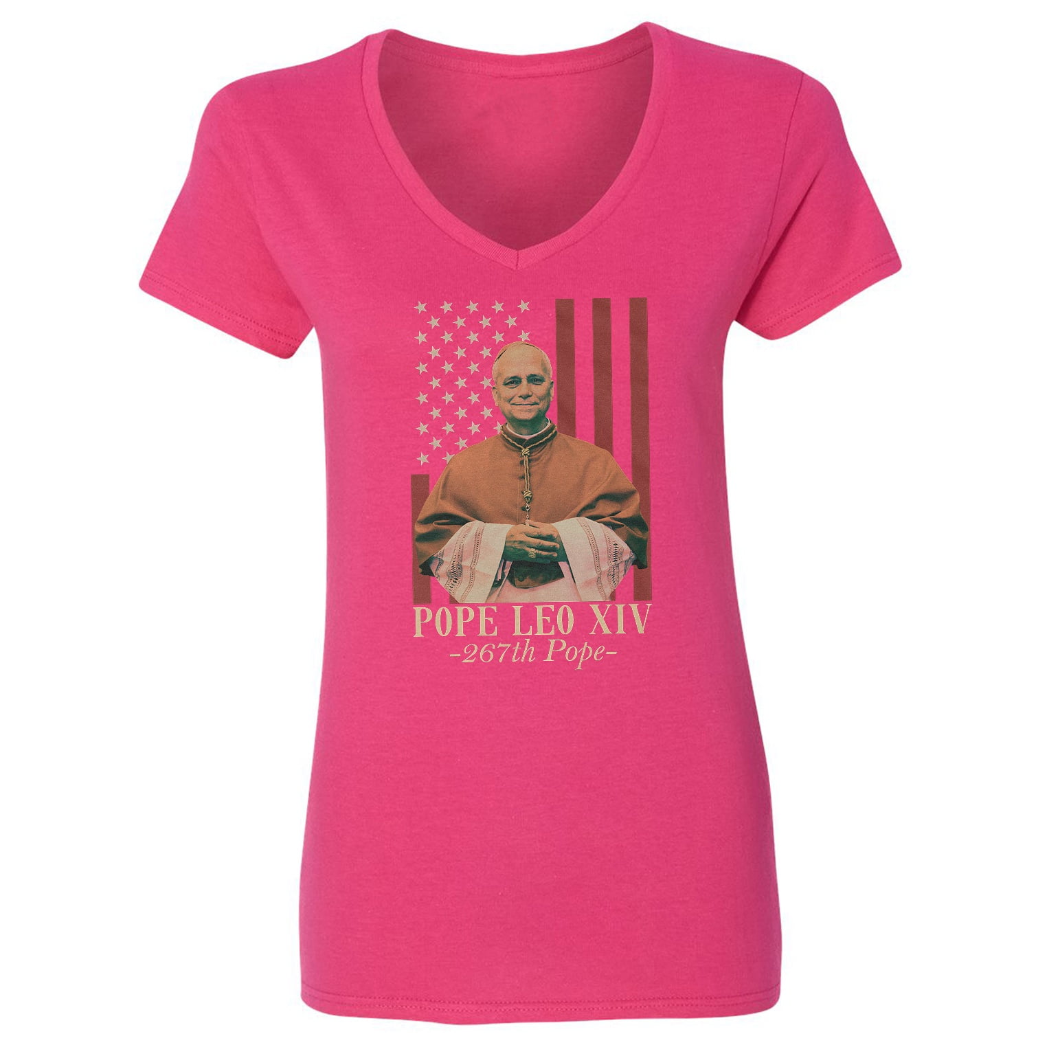 Pope Leo XIV American Flag - 267th Pope Tribute Ladies' V-Neck Tshirt (Pink, Large) - Walmart.com