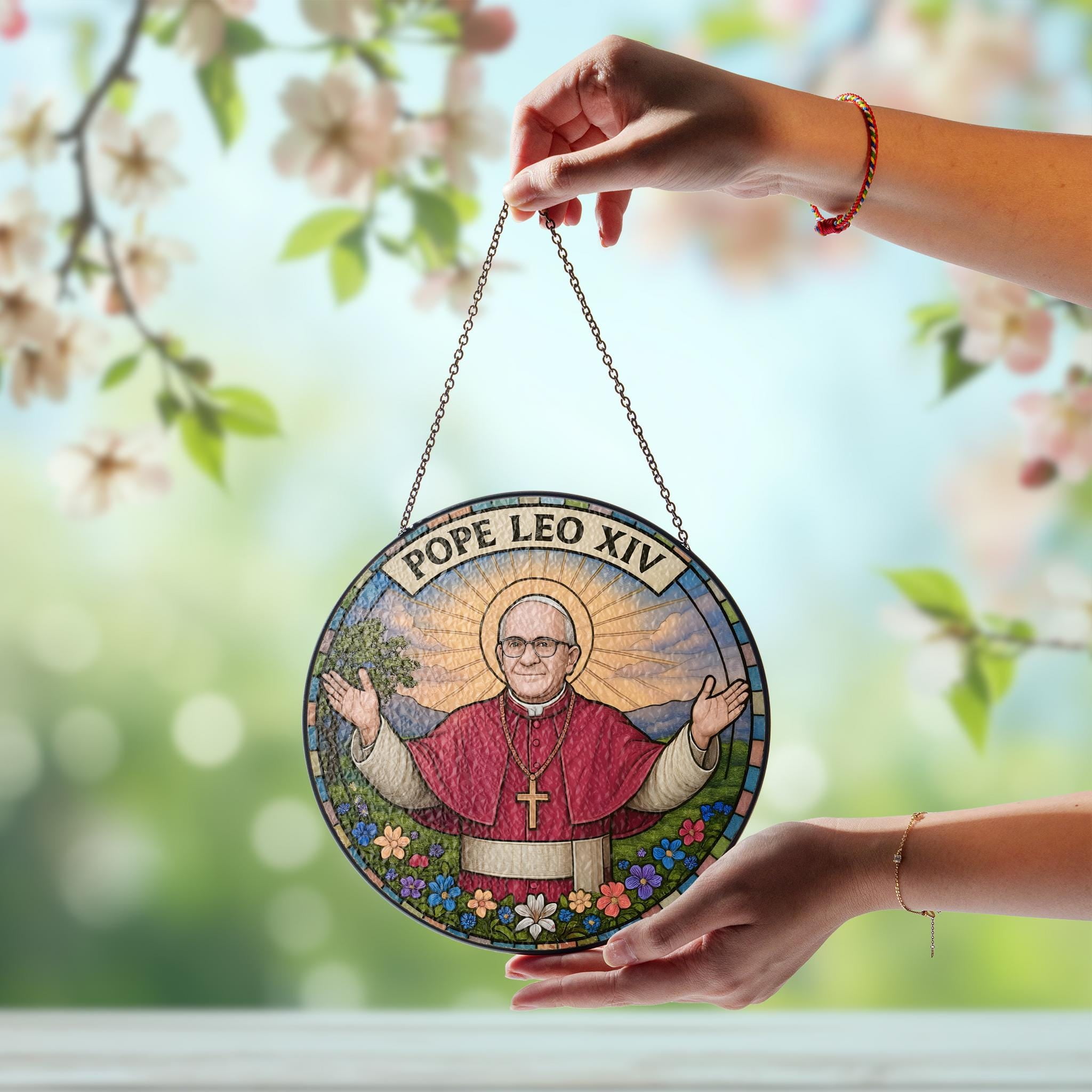 Pope Leo XIV American Pope Suncatcher, Catholic Stained Glass Window ...