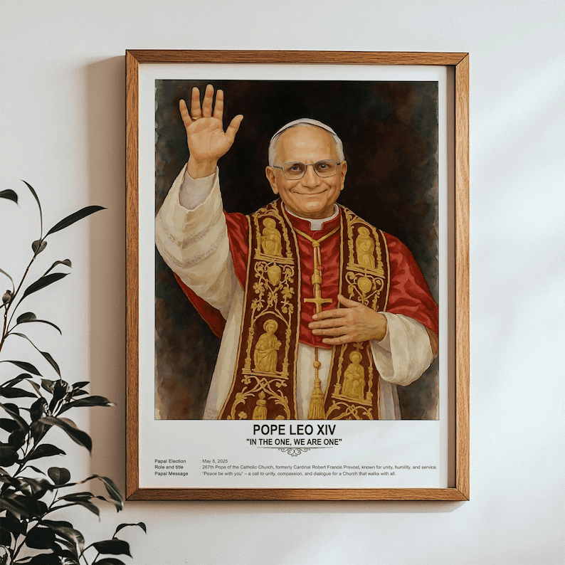 Pope Leo XIV Artwork, Catholic Wall Art, Religious Decor, Christian ...