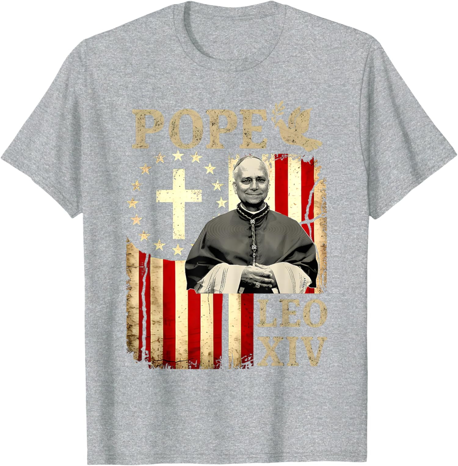 Pope Leo XIV Cardinal Design – Patriotic American Flag with Dove, Cross & Stars Christian ...