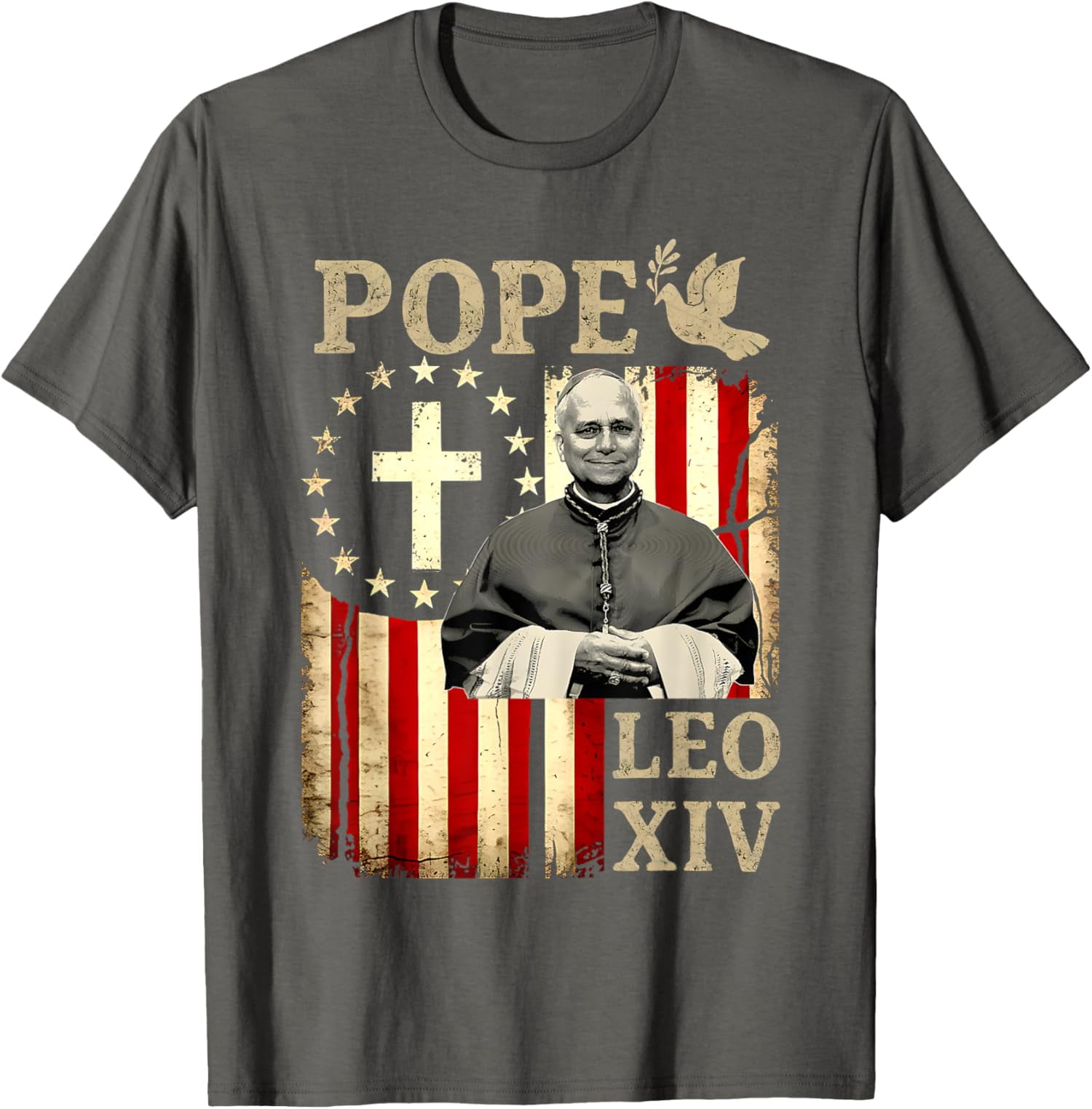 Pope Leo XIV Cardinal Design – Patriotic American Flag with Dove, Cross ...