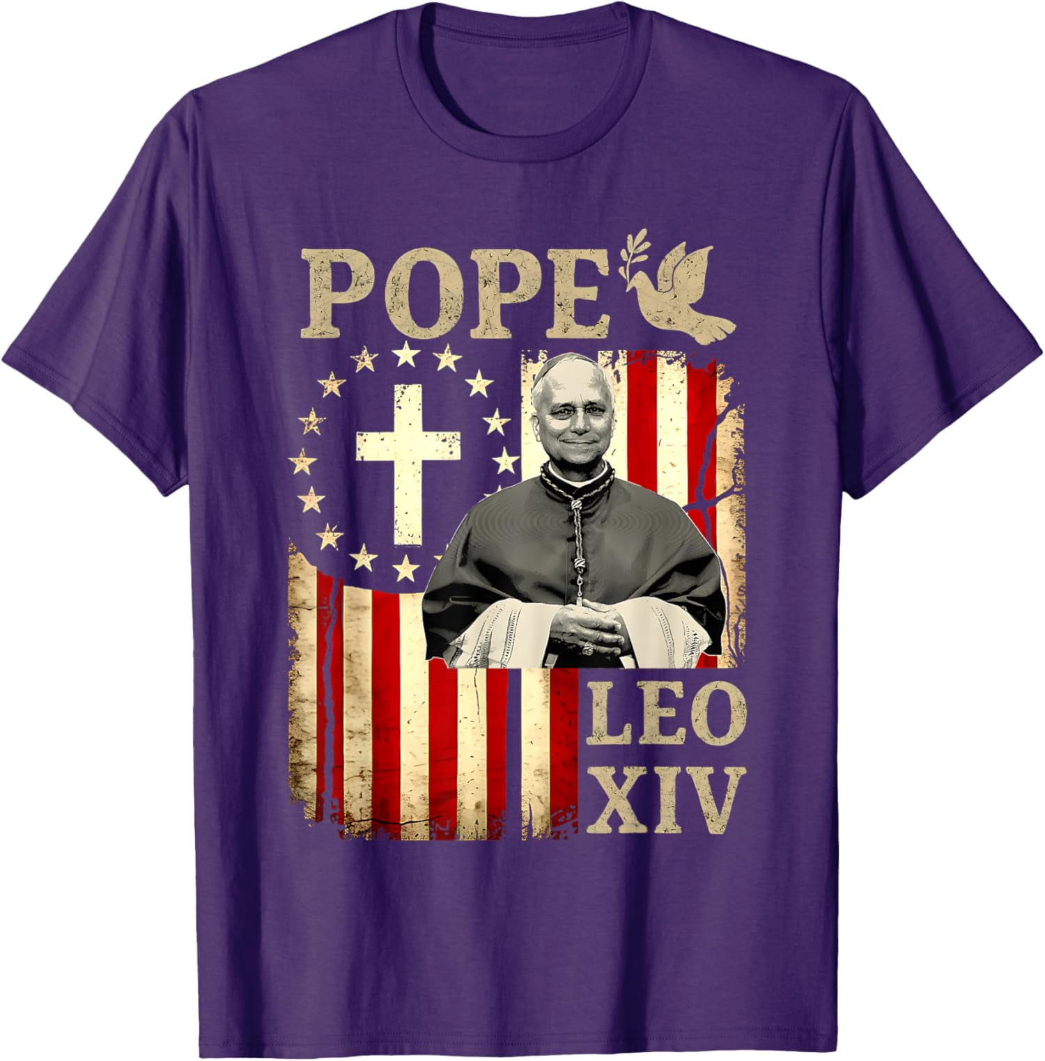 Pope Leo XIV Cardinal Design – Patriotic American Flag with Dove, Cross ...