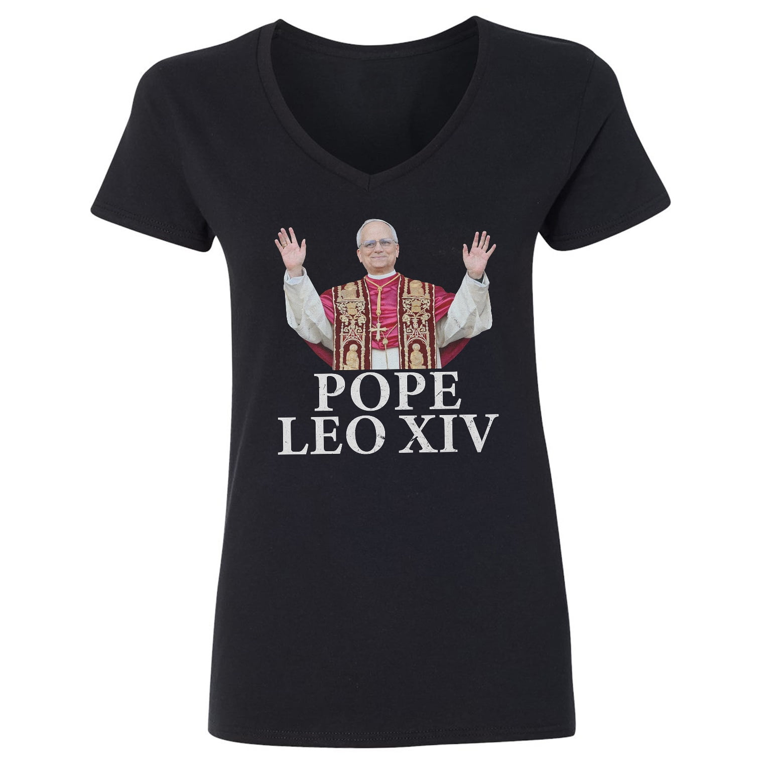 Pope Leo XIV Catholic New Pope American Cardinal Ladies' V-Neck Tshirt (Black, XX-Large ...