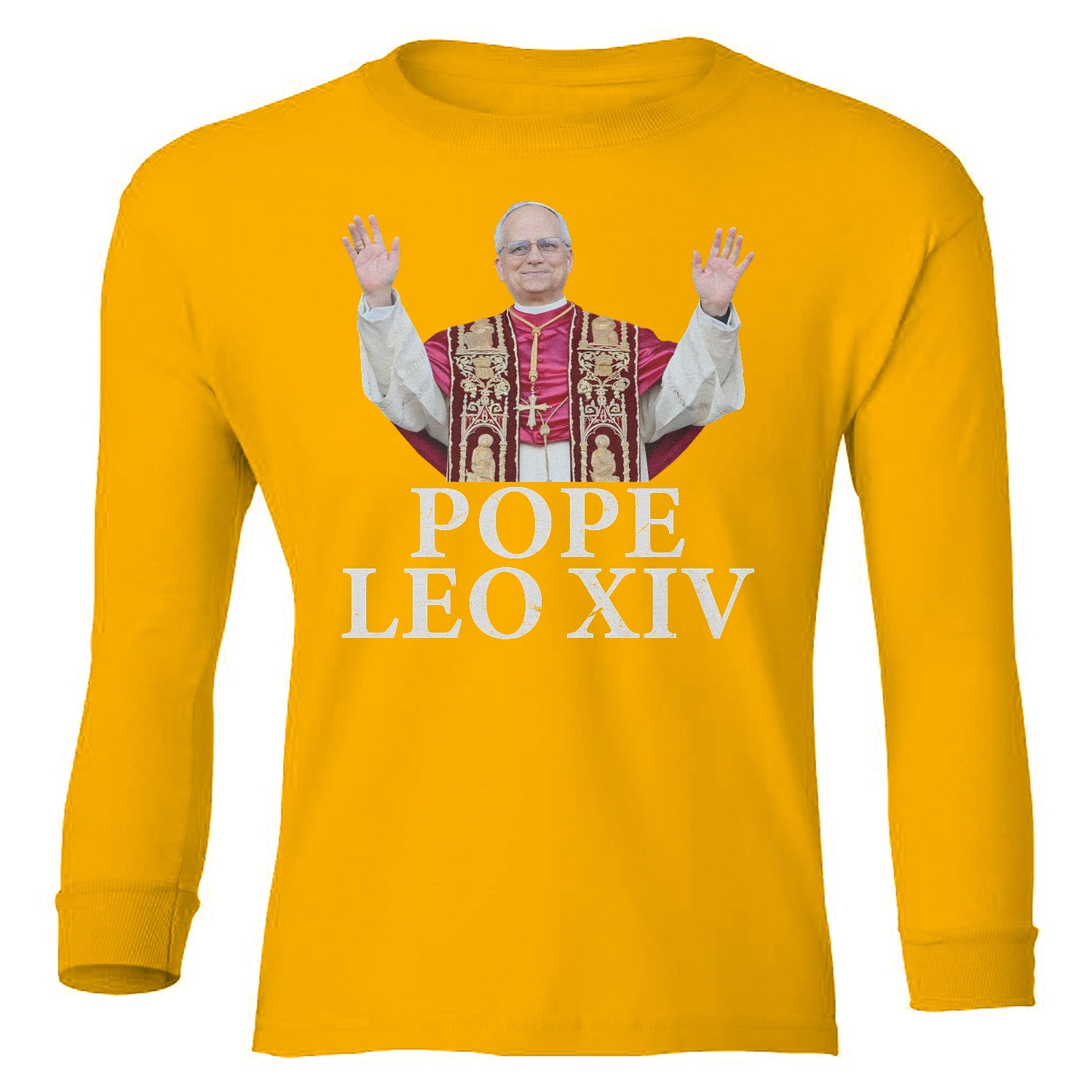 Pope Leo XIV Catholic New Pope American Cardinal Youth Long Sleeve T-Shirt (Gold, Youth Large ...
