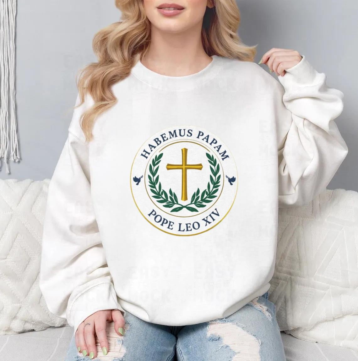 Pope Leo XIV Emblem Habemus Papam Design Bold Religious T-Shirt, for ...