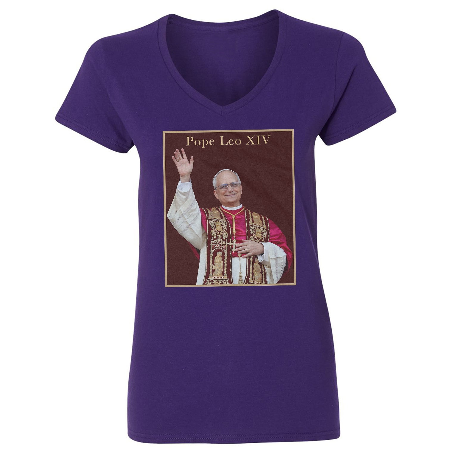 Pope Leo XIV – New Catholic Pope Robert Prevost Ladies' V-Neck Tshirt (Purple, XX-Large ...