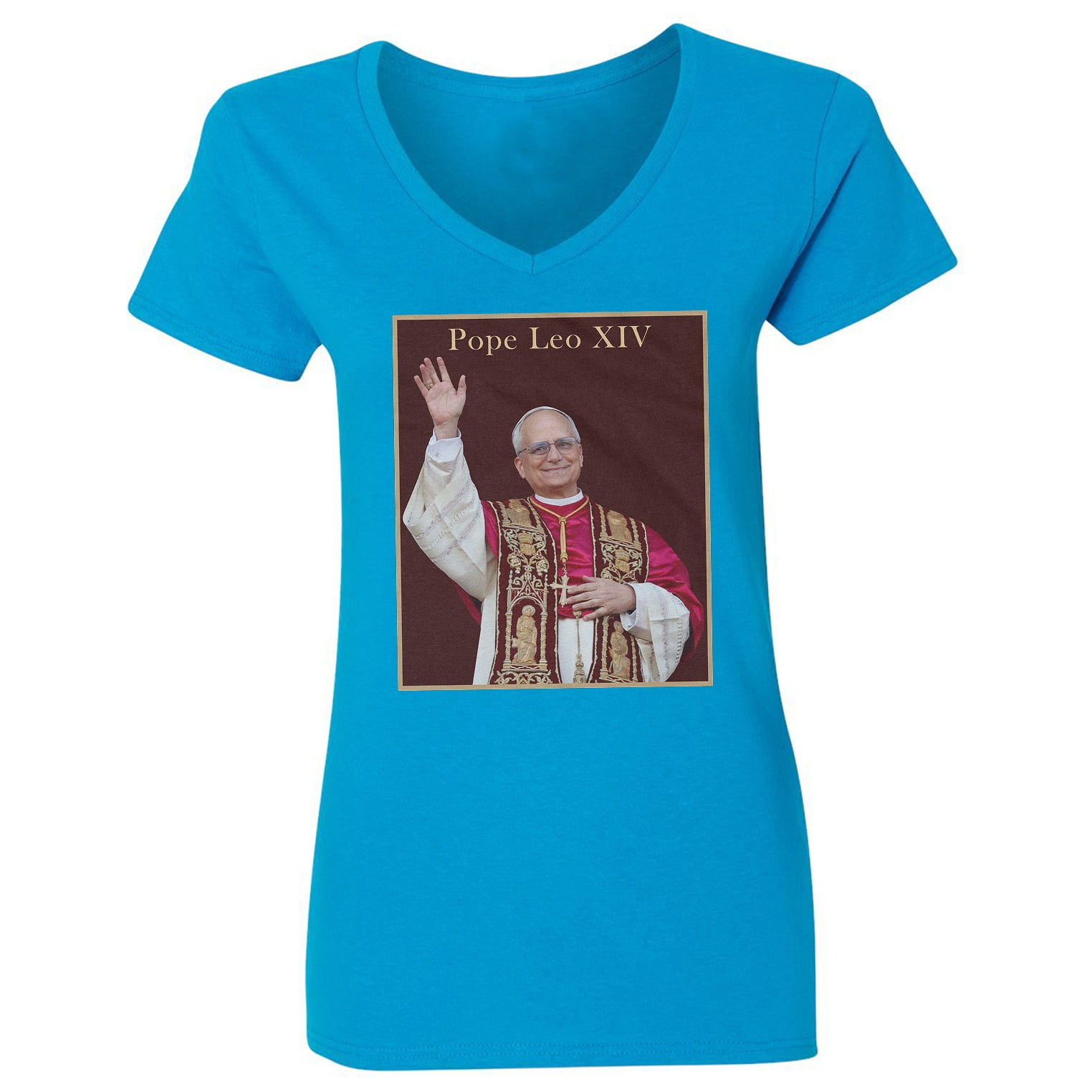Pope Leo XIV – New Catholic Pope Robert Prevost Ladies' V-Neck Tshirt (Sapphire, Large ...