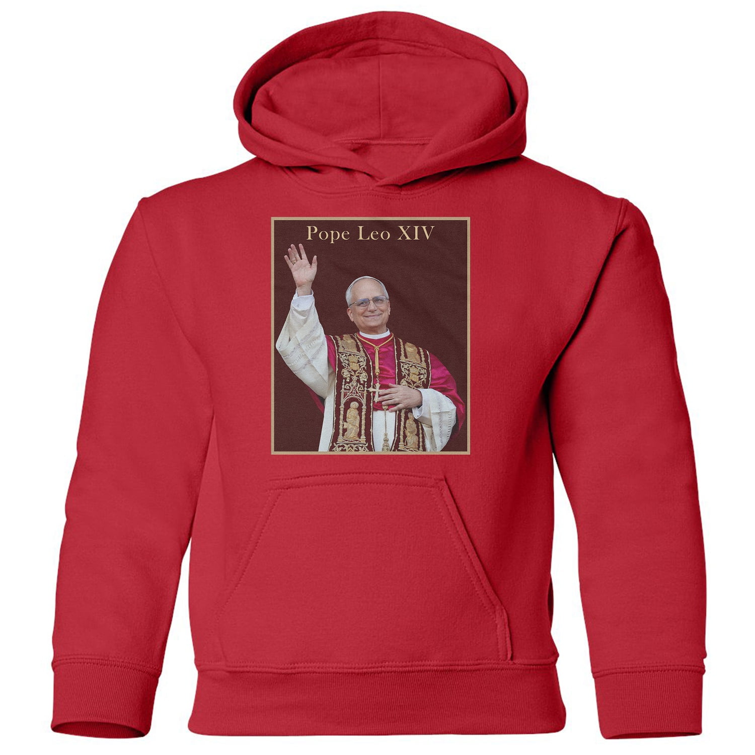 Pope Leo XIV – New Catholic Pope Robert Prevost Youth Hooded Sweatshirt (Red, Youth Large ...