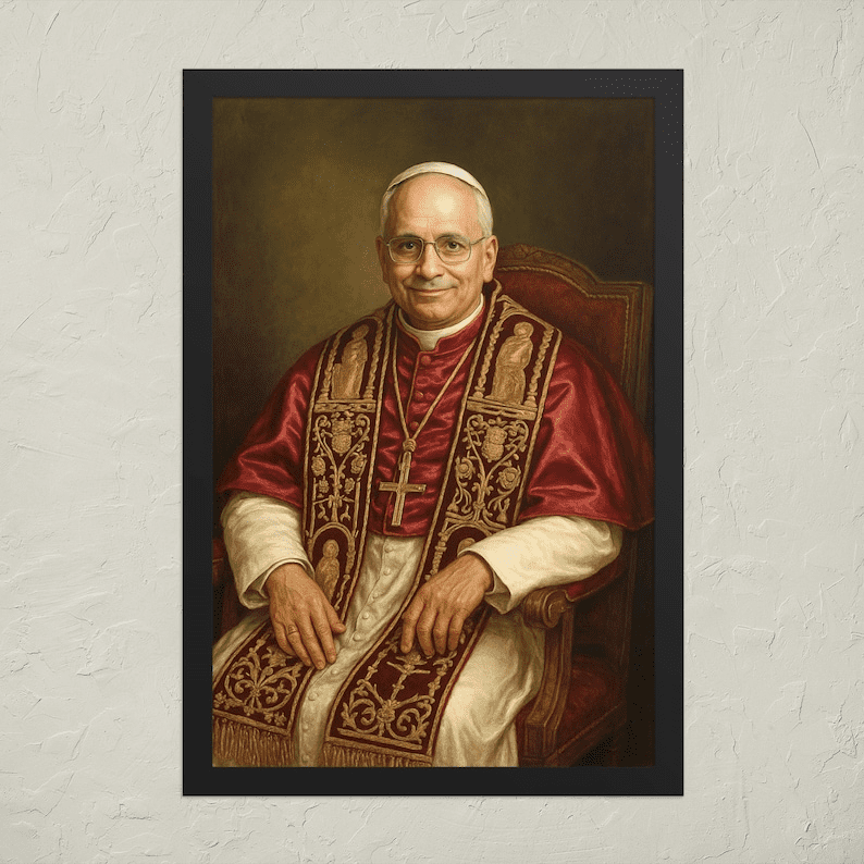 Pope Leo XIV Portrait Print Seated Papal Painting of Cardinal Robert ...