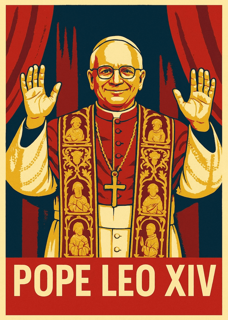 Pope Leo XIV Wall Art Red Gold Campaign Style Poster Catholic Printable ...