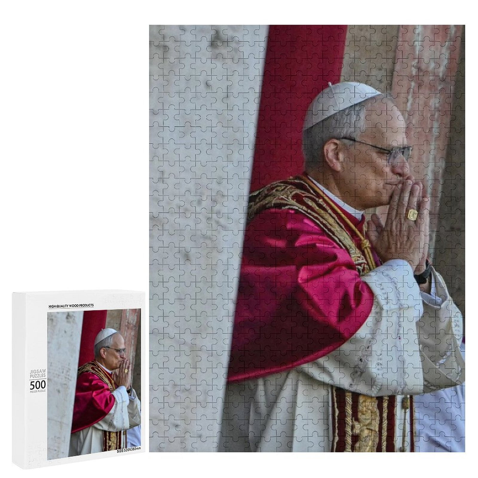 Pope Leo XIV Wooden Puzzle for Adults, Challenging Jigsaw Puzzle with Storage Box, 300/500/1000 ...