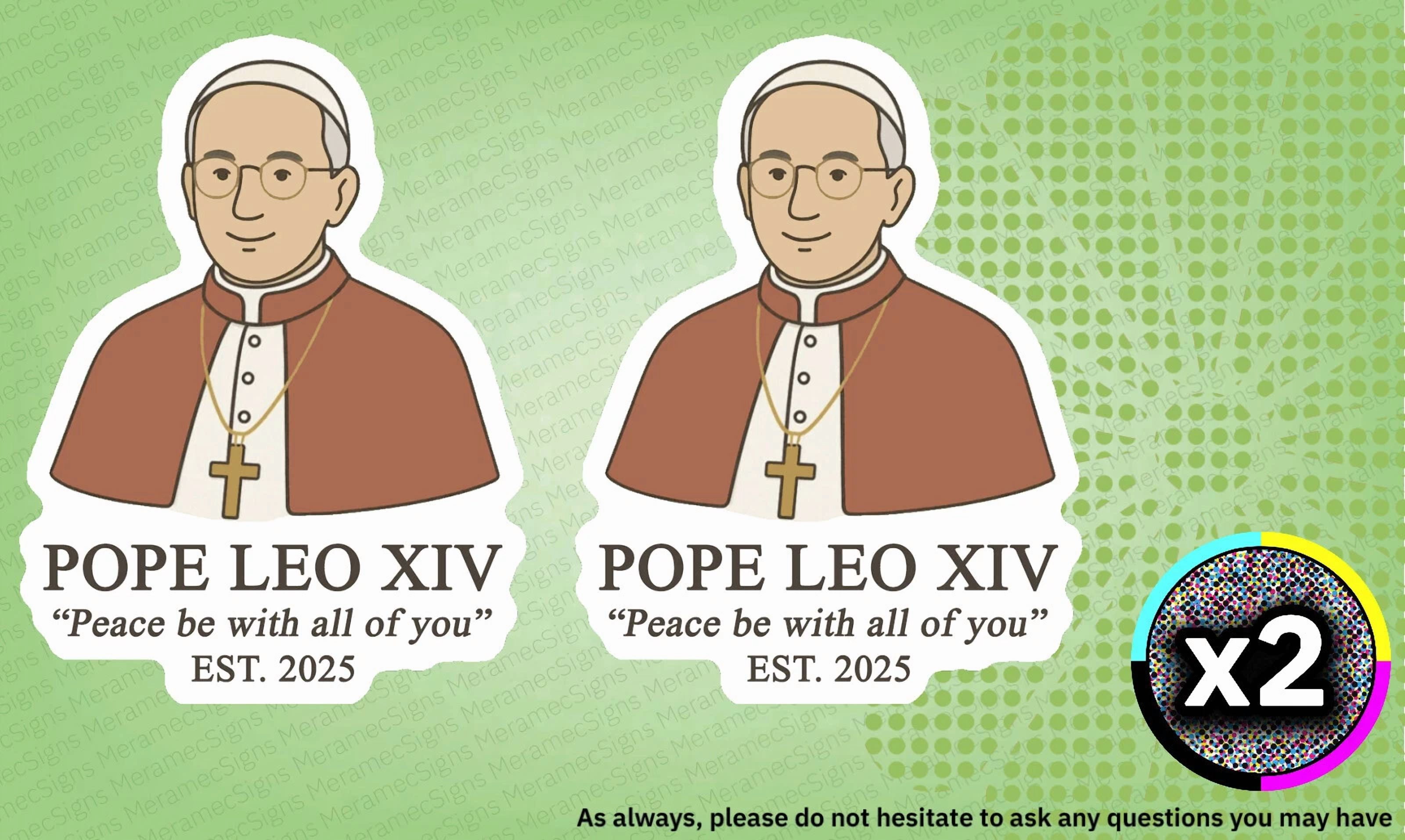 Pope Leo Xiv X2 3.5"Tall Vinyl Sticker Decal Car Window Laptop Catholic ...