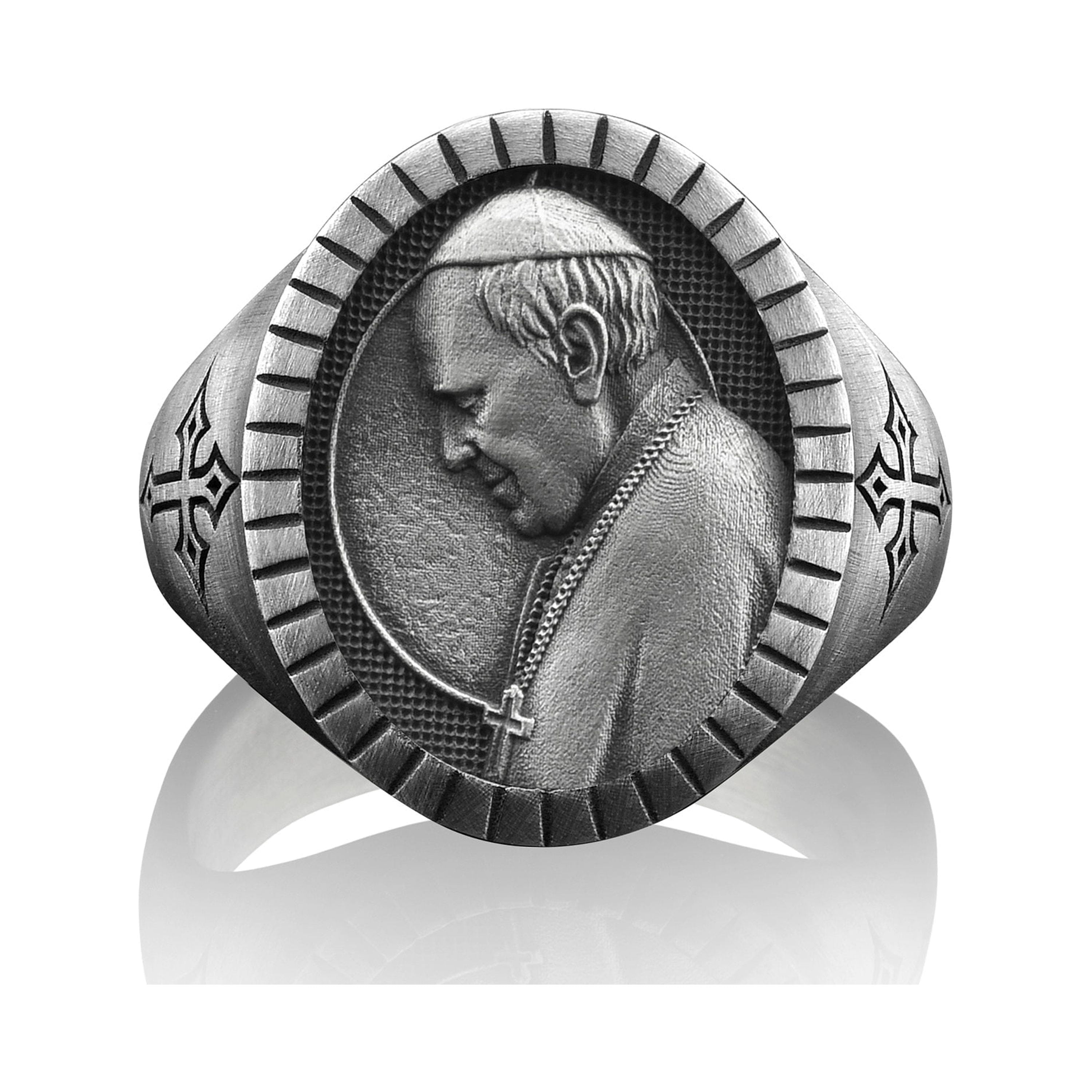 Pope francis mens signet ring with engraved cross, Christian silver ...