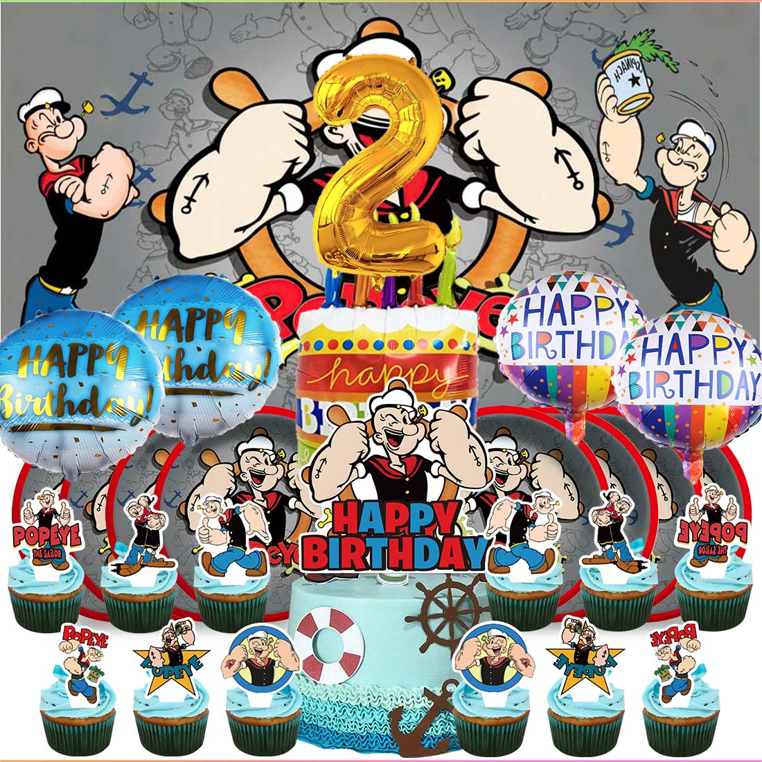 Popeye 2nd Tableware Balloons Cake Toppers Backdrop Banner Supplies ...