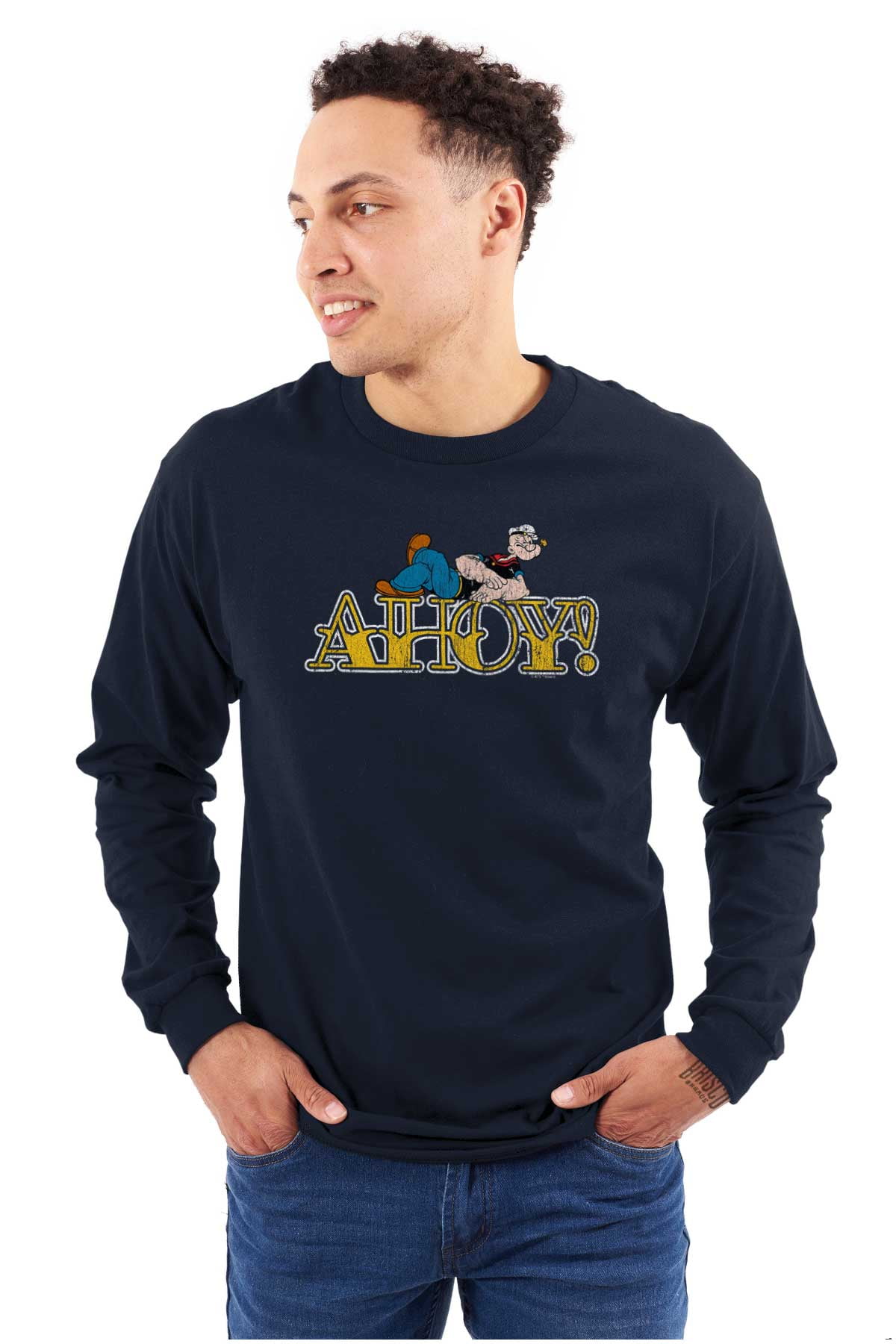 Popeye Ahoy Traditional Tattoo Font Unisex Plus Size Long Sleeve Shirt ...