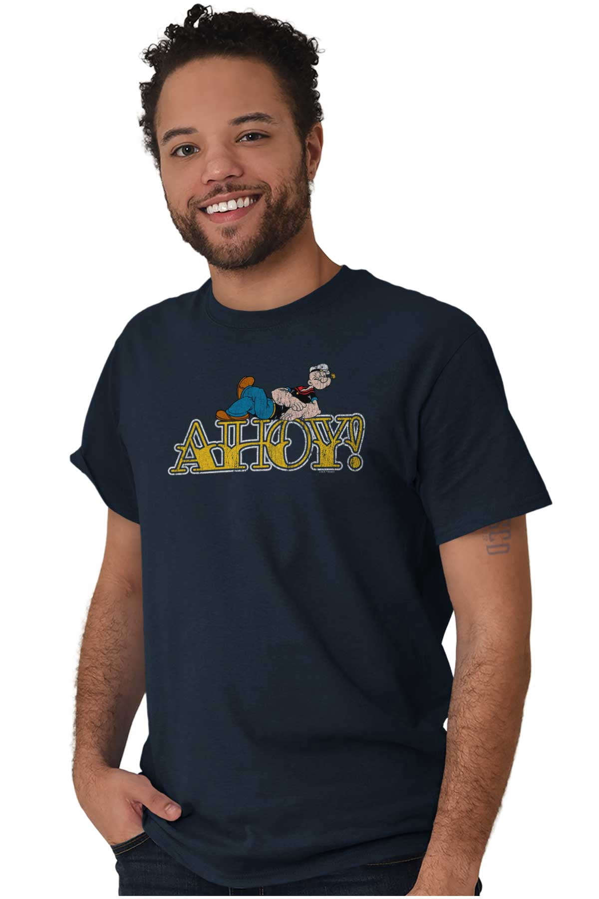 Popeye Ahoy Traditional Tattoo Font Men's Graphic T Shirt Tees Brisco ...