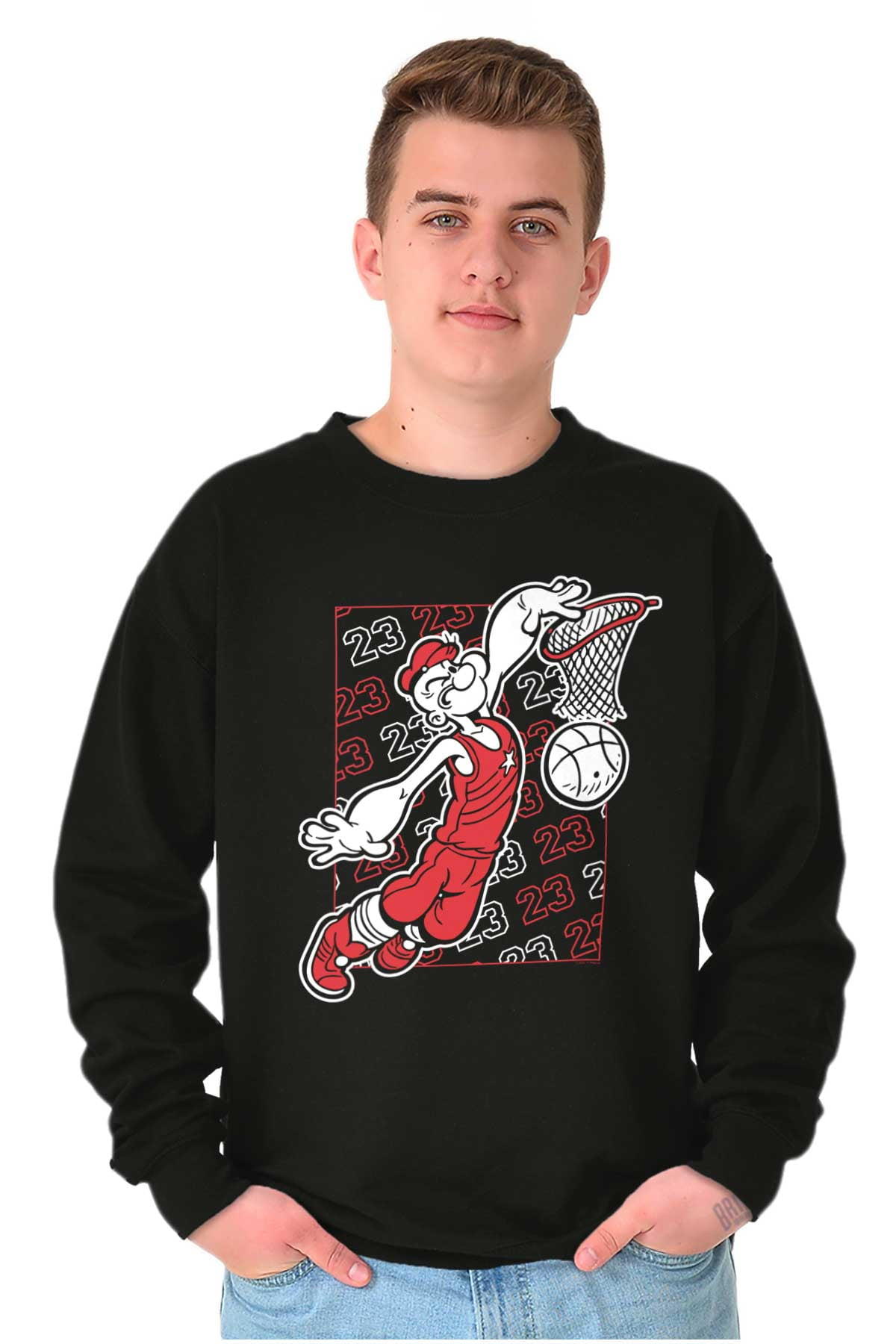Popeye Basketball Dunk Cartoon Men's Crewneck Sweatshirt Brisco Brands ...