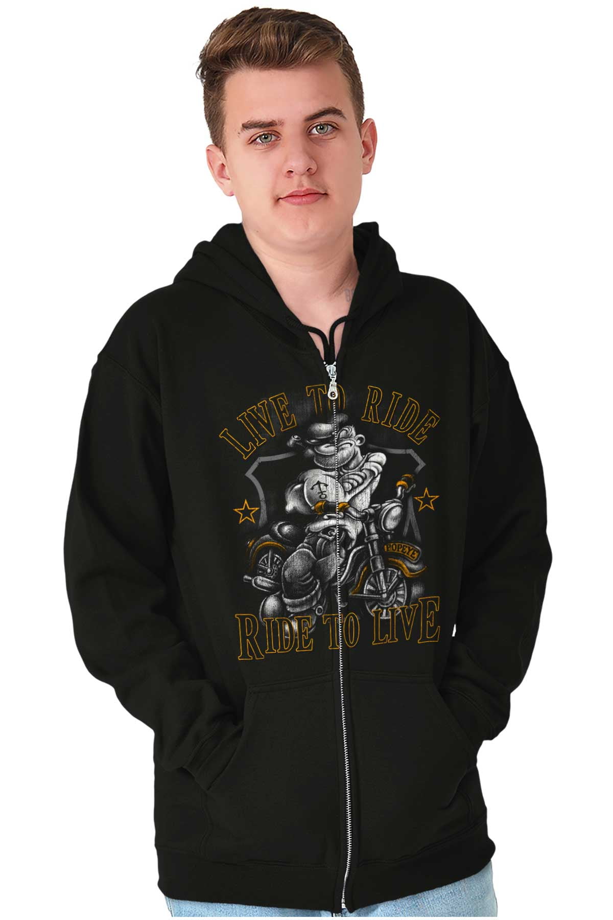 Popeye Biker Live To Ride Cartoon Unisex Plus Size Zip Hoodie Brisco ...