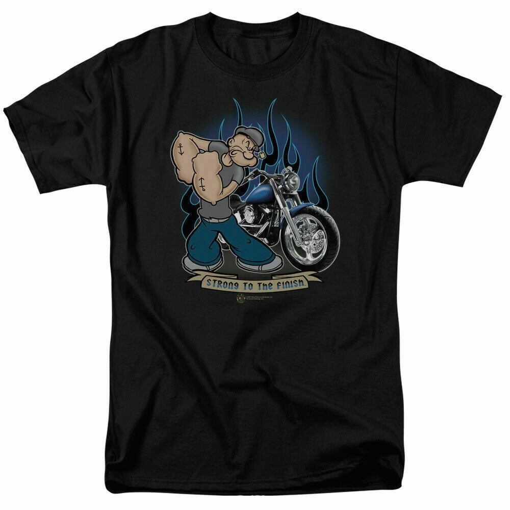 Popeye Biker T Shirt Licensed Comic Book Cartoon Tee Black - Walmart.com
