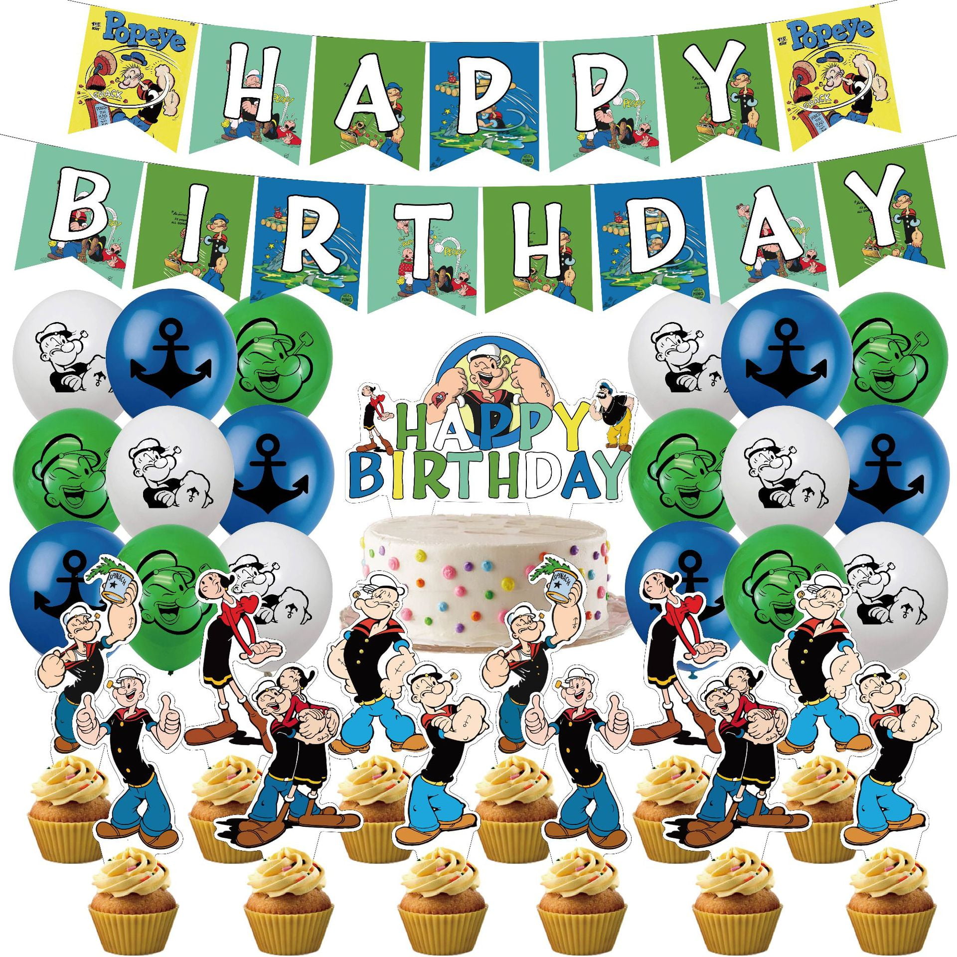 Popeye Birthday Party Decoration Set Classic Cartoon Flag Banners ...