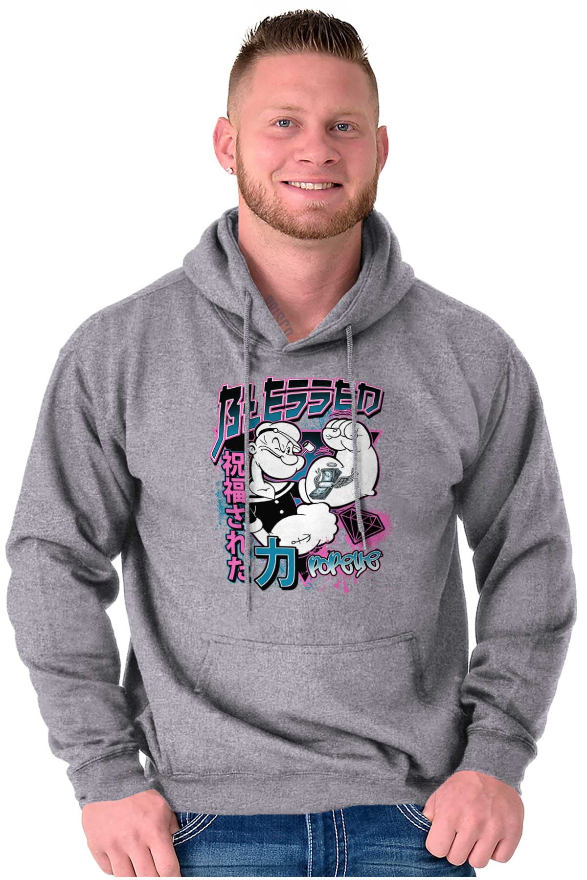 Popeye Blessed Cool Asian Inspired Men Big & Tall Graphic Hoodie Brisco ...