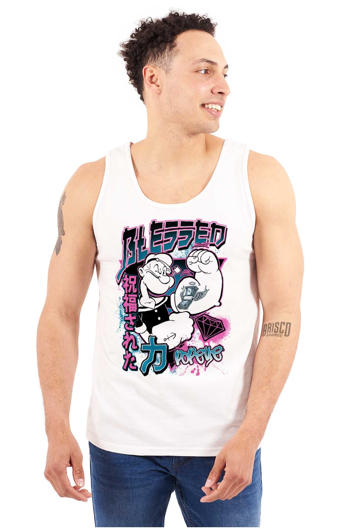 Popeye Blessed Cool Asian Inspired Tank Top Sleeveless Tee Men Brisco ...