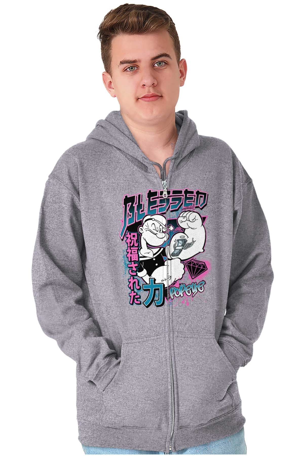 Popeye Blessed Cool Asian Inspired Zip Hoodie Sweatshirt Men Brisco ...