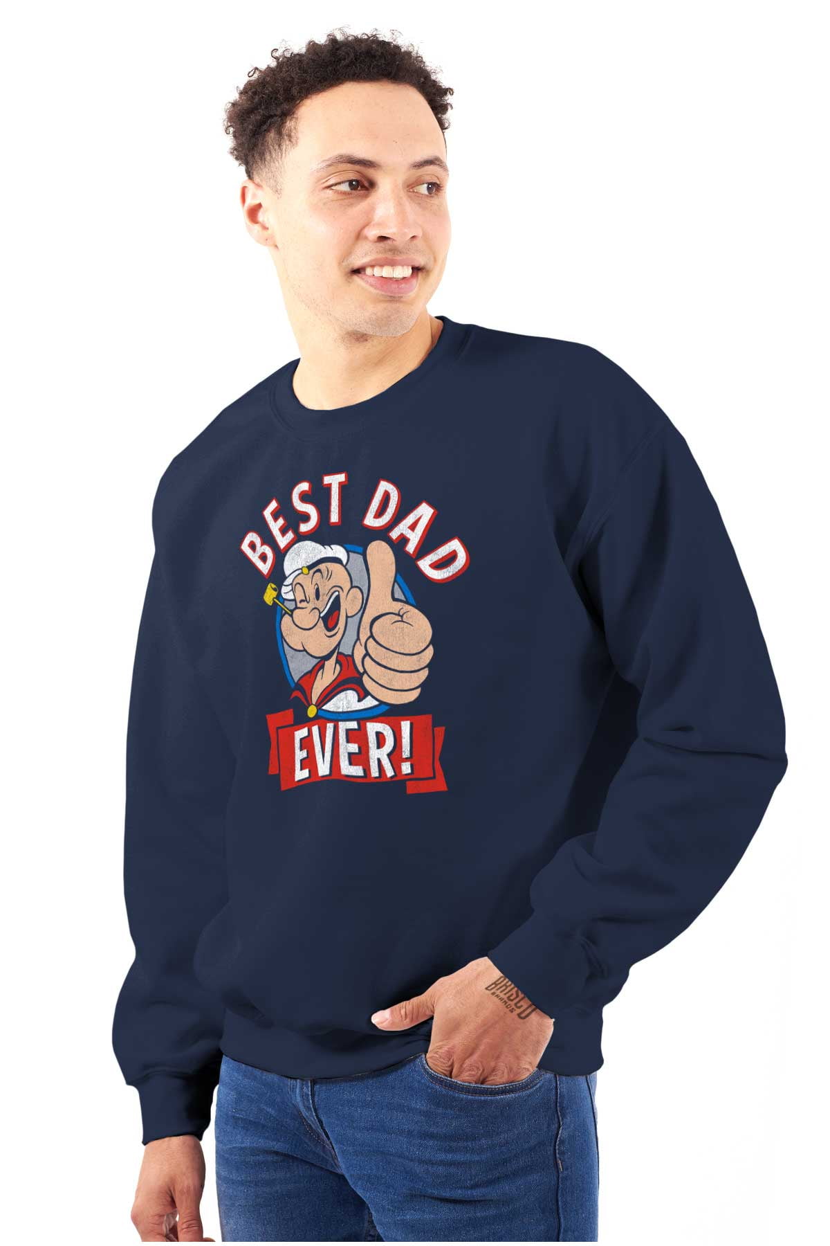 Popeye Cartoon Best Dad Ever Father Men's Crewneck Sweatshirt Brisco ...