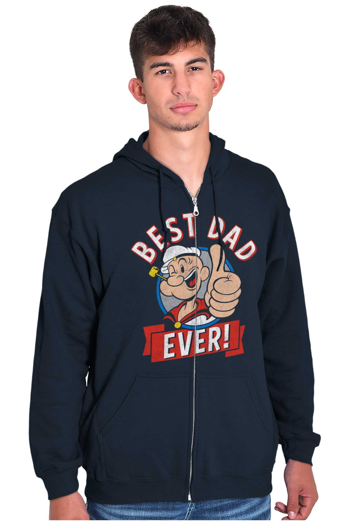 Popeye Cartoon Best Dad Ever Father Men Big & Tall Zip Hoodie Brisco ...