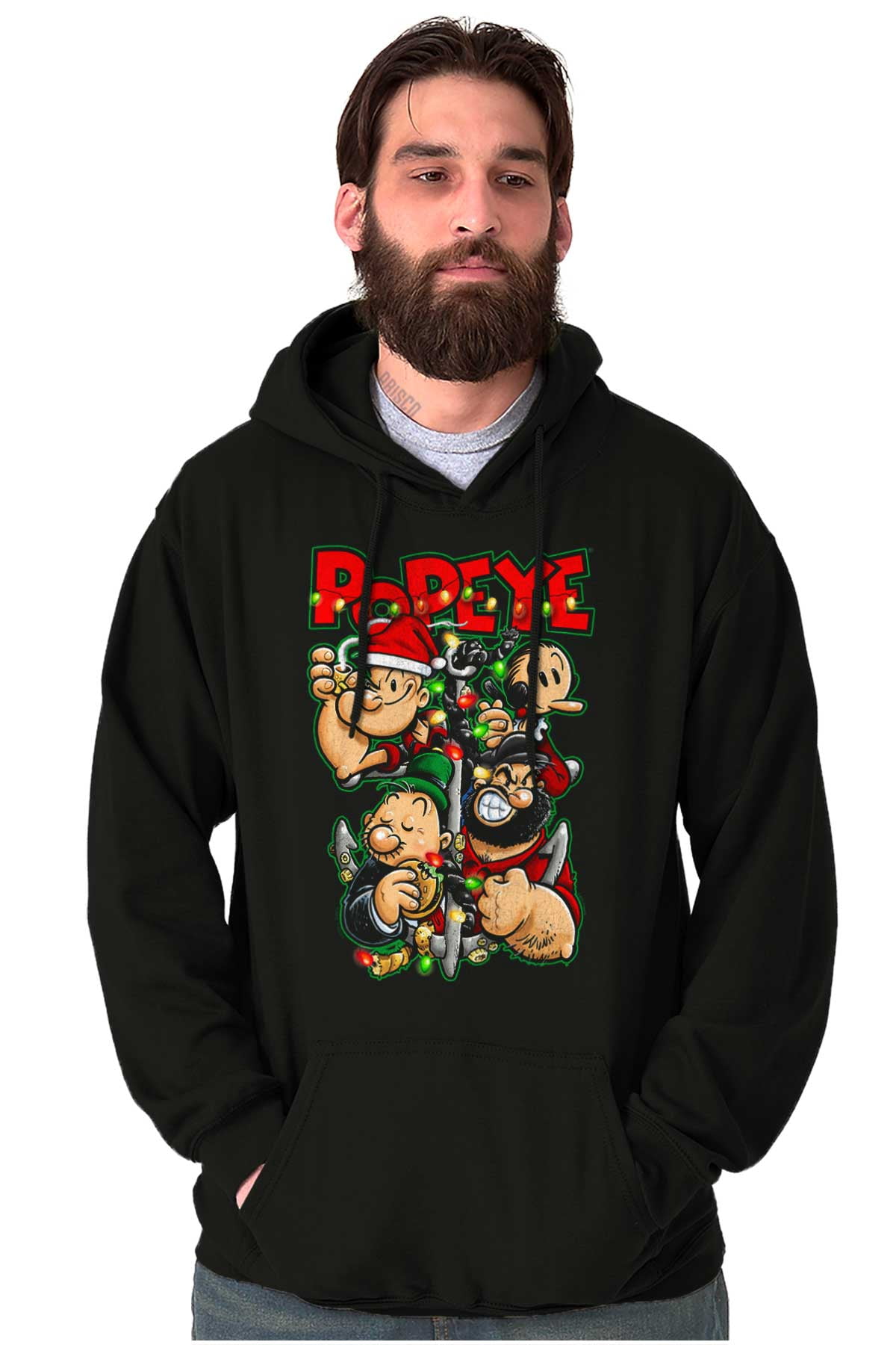 Popeye Christmas Lights Crew Cartoon Hoodie Sweatshirt Women Men Brisco ...