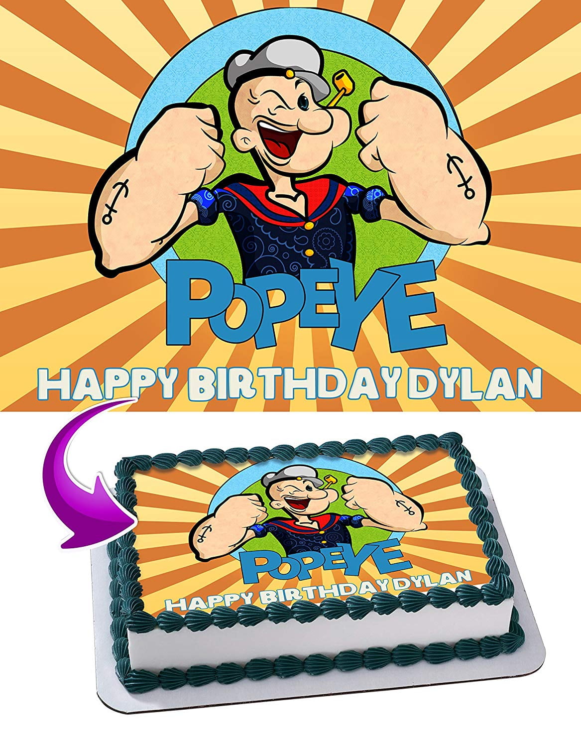 Popeye Edible Cake Image Topper Personalized Birthday Party 1/4 Sheet ...