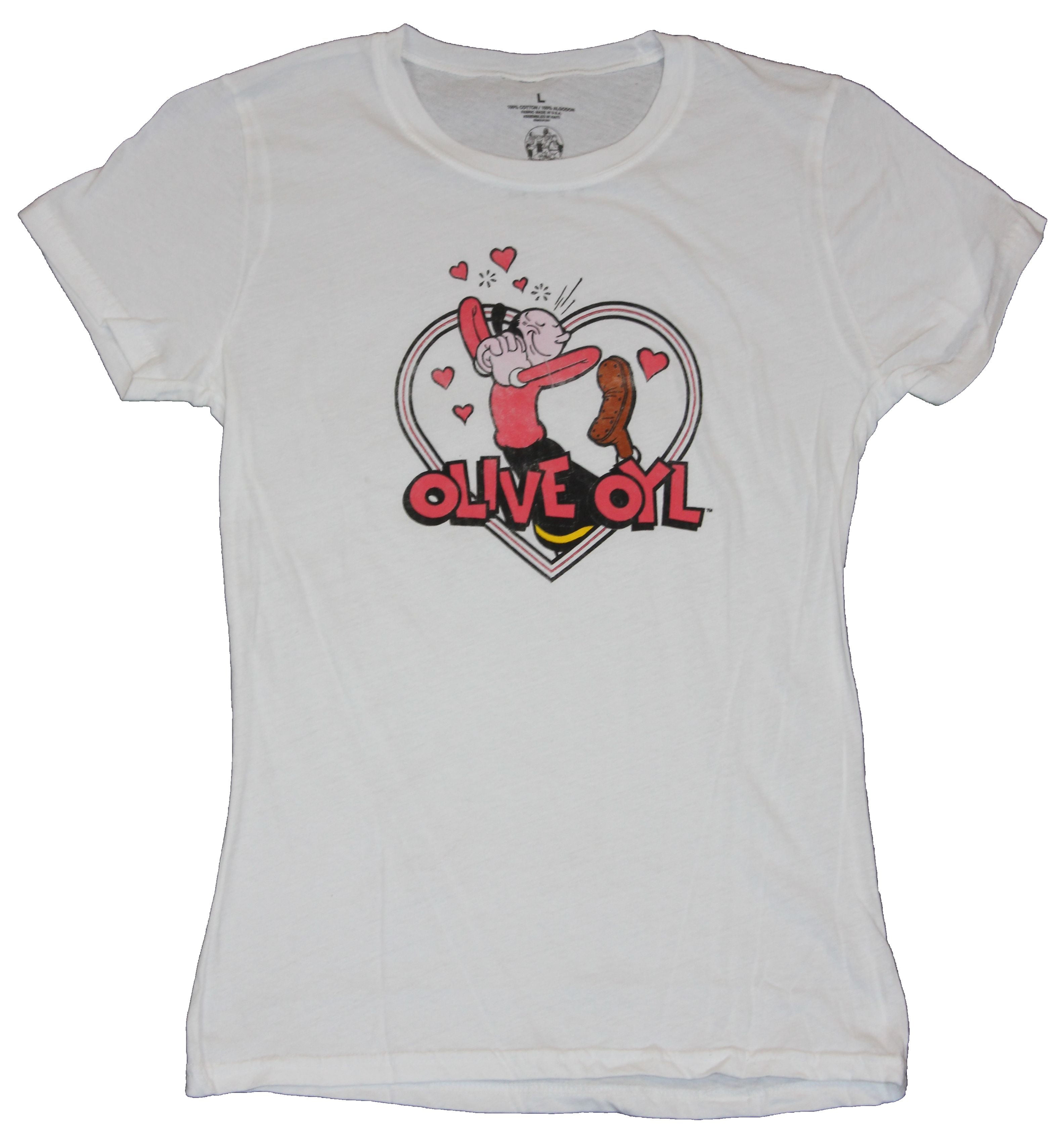 Popeye Girls Juniors T-Shirt - Olive Oyl Distressed Leg Kicking Heart ...