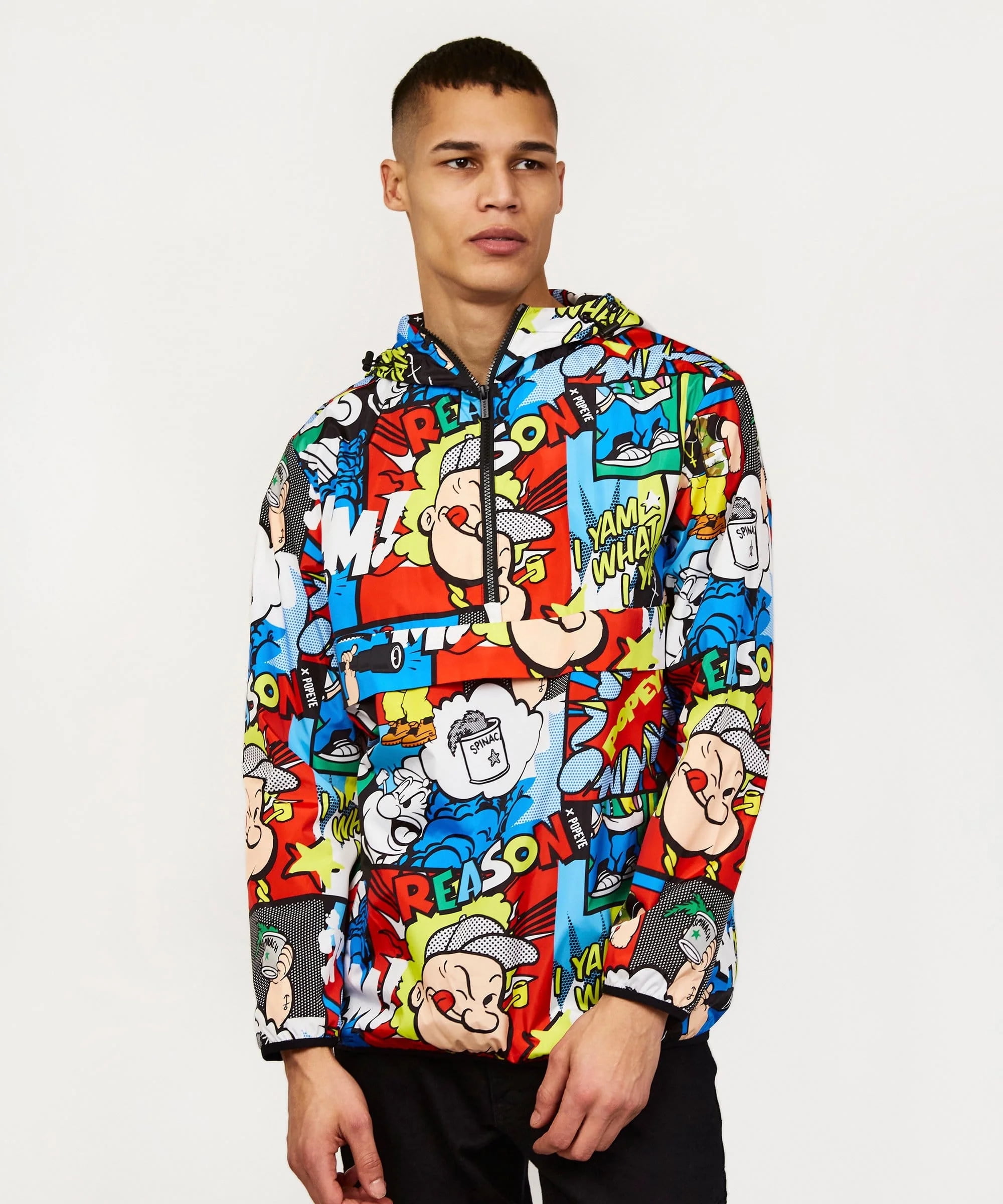 Popeye Half-Zip Allover Comic Print Anorak - Walmart.com