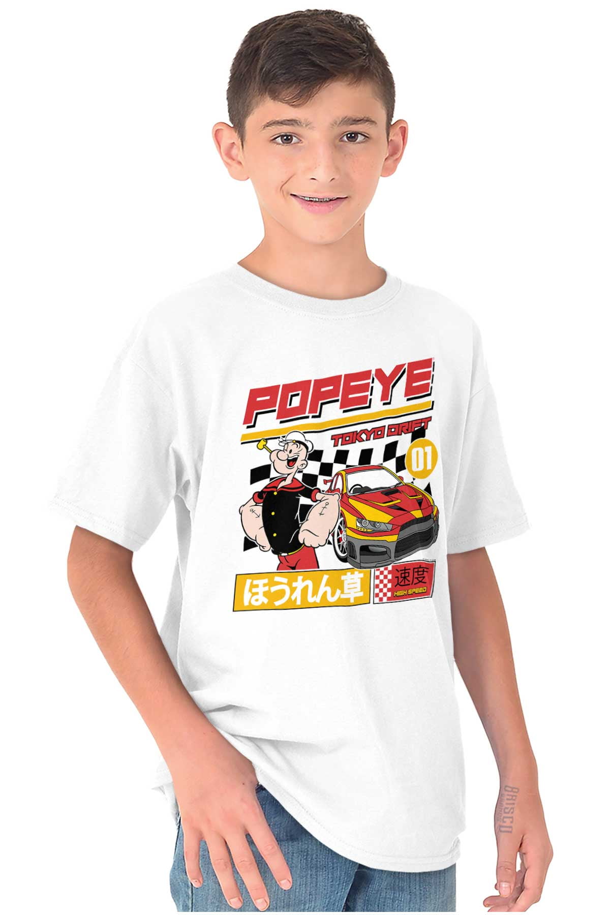 Popeye Kanji Tokyo Drift Racecar Crewneck T Shirts Boy Girl Teen Brisco Brands M - Walmart.com