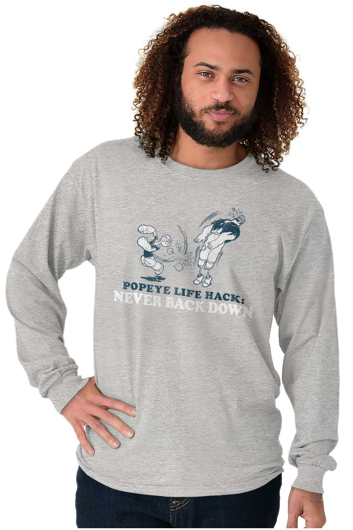 Popeye Life Hack Never Back Down Unisex Plus Size Long Sleeve Tee Shirt ...