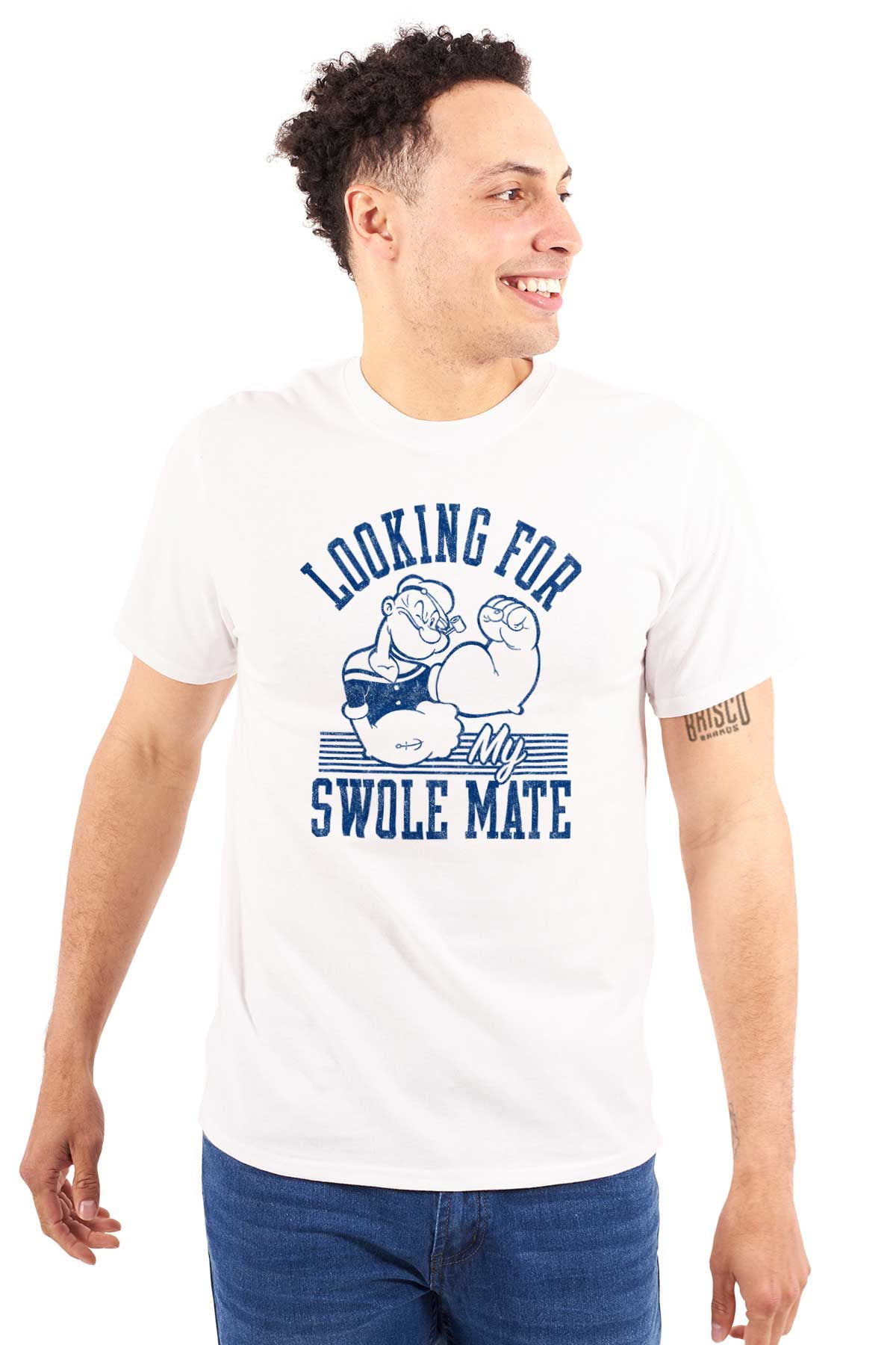 Popeye Looking For a Swole Mate Gym Men's Big & Tall Crewneck Graphic ...