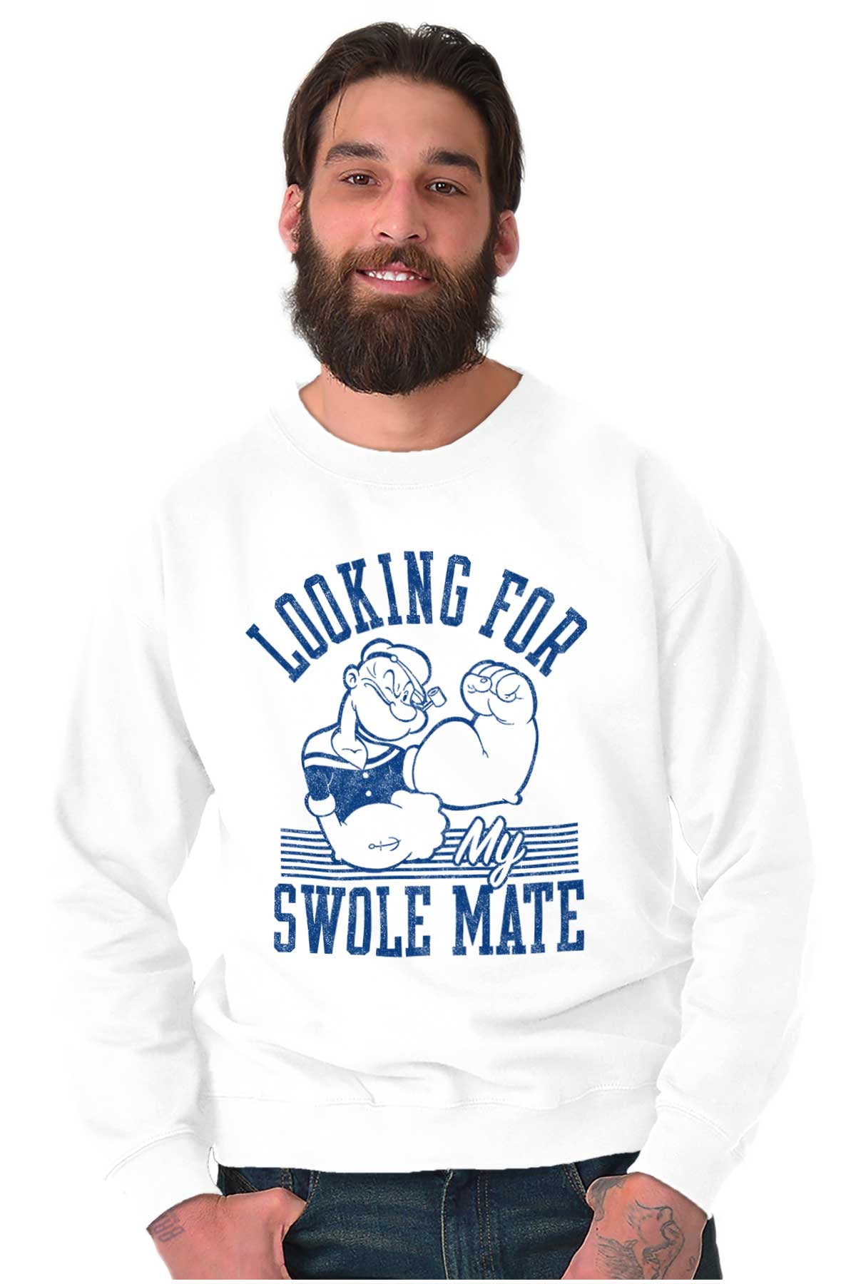 Popeye Looking For a Swole Mate Gym Men Big & Tall Sweatshirt Brisco ...