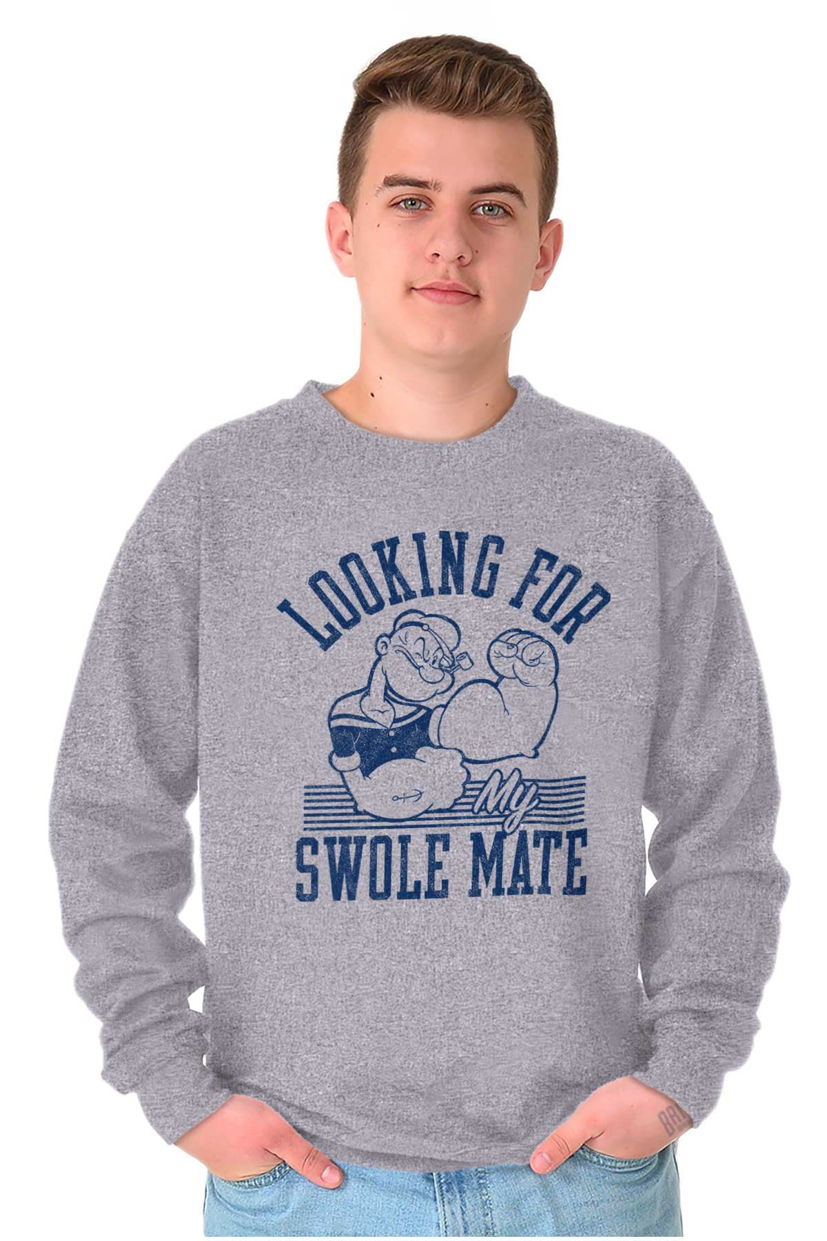 Popeye Looking For a Swole Mate Gym Men's Crewneck Sweatshirt Brisco ...