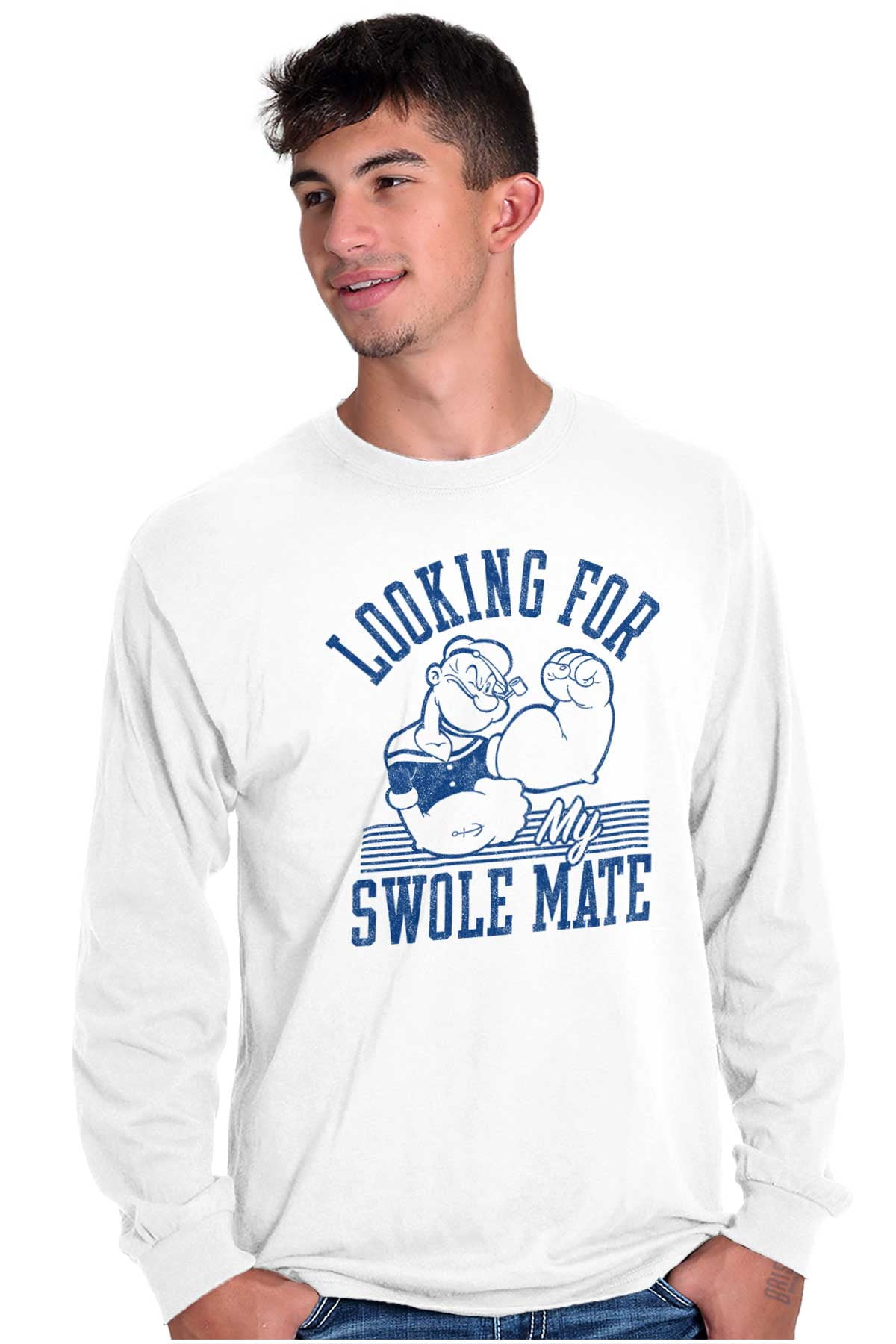 Popeye Looking For a Swole Mate Gym Men's Long Sleeve Tee T Shirt ...