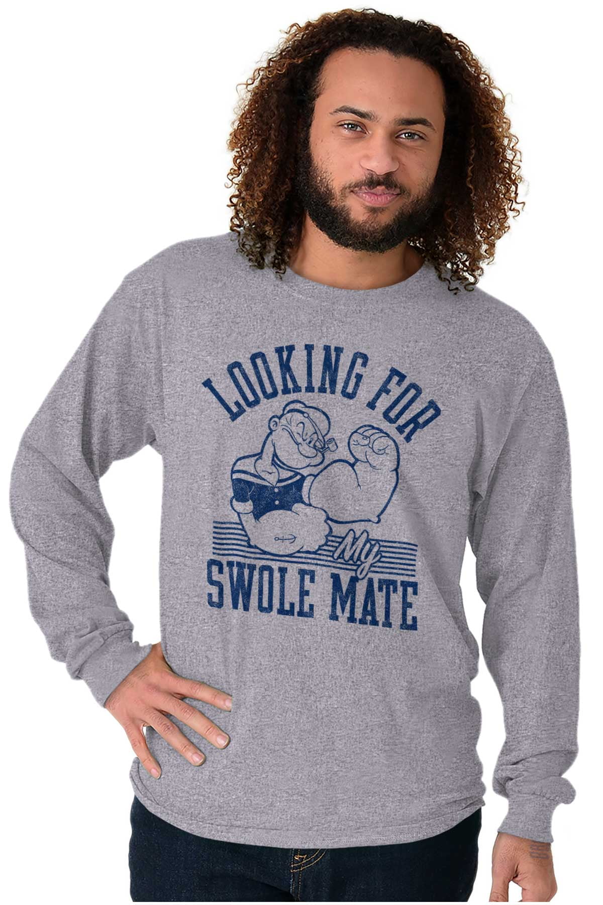 Popeye Looking For a Swole Mate Gym Men's Long Sleeve Tee T Shirt ...