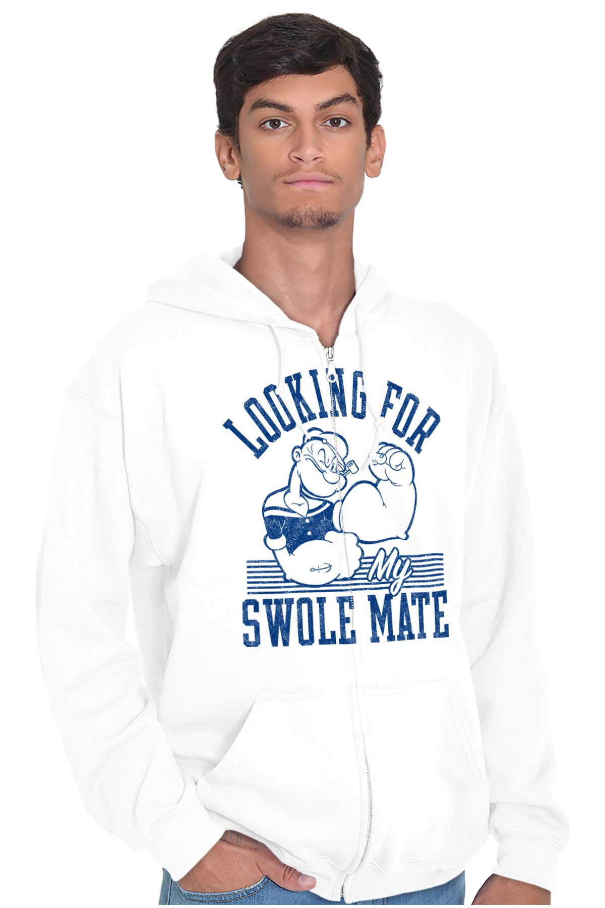Popeye Looking For a Swole Mate Gym Men Big & Tall Zip Hoodie Brisco ...