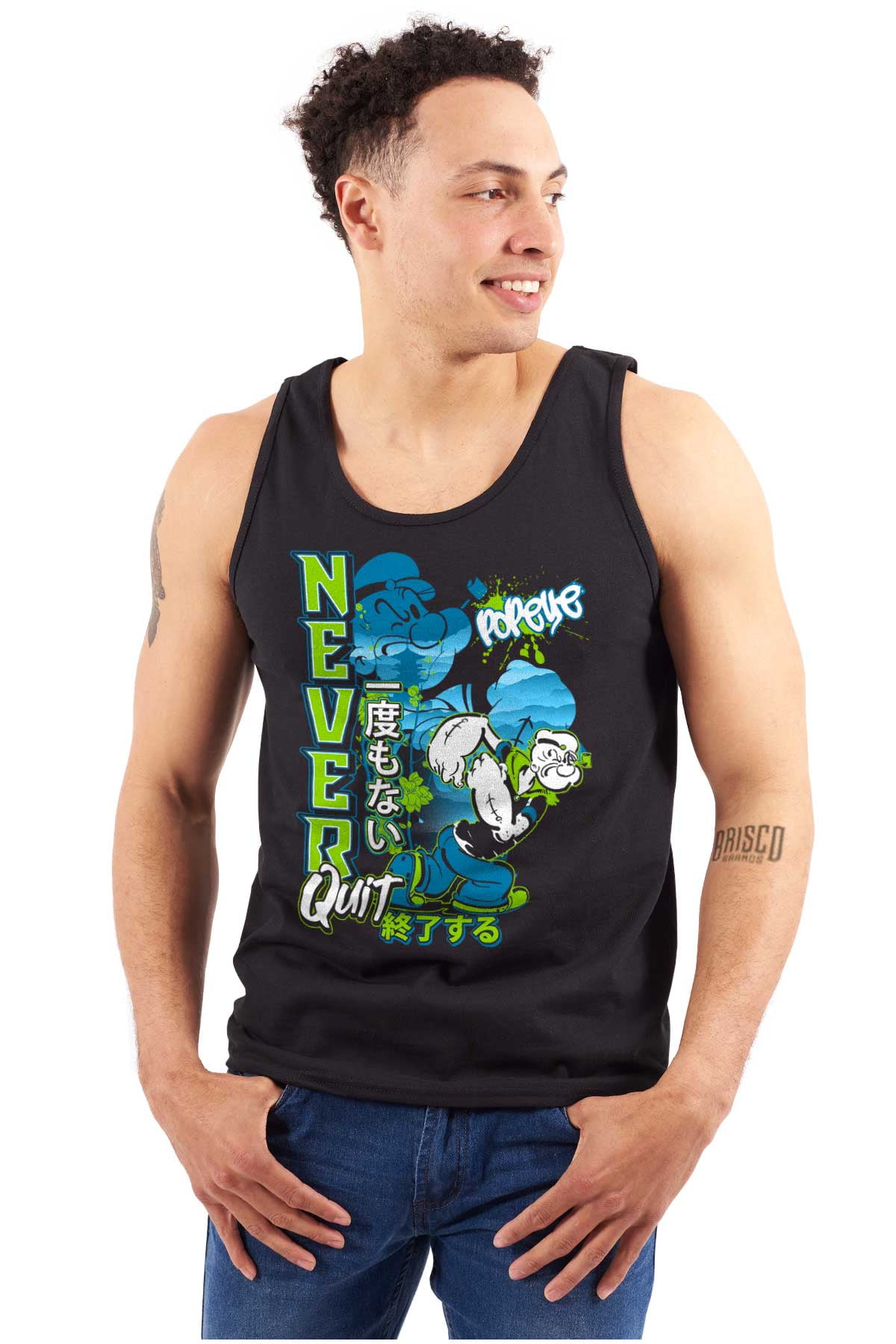 Popeye Never Quits Asian Inspired Tank Top Sleeveless Tee Men Brisco ...